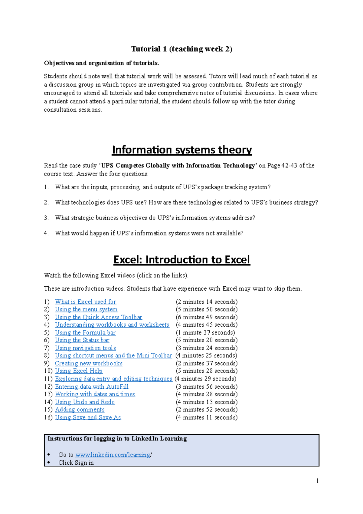 Tutorial 1 pre-tutorial tasks - 1 Tutorial 1 (teaching week 2) Objectives and organisation of ...