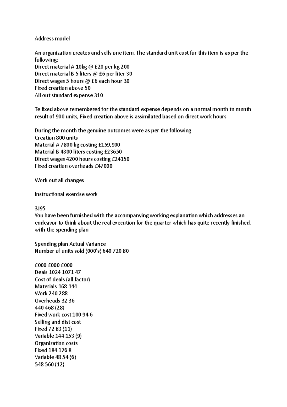Address model - variance analysis notes - Address model An organization ...