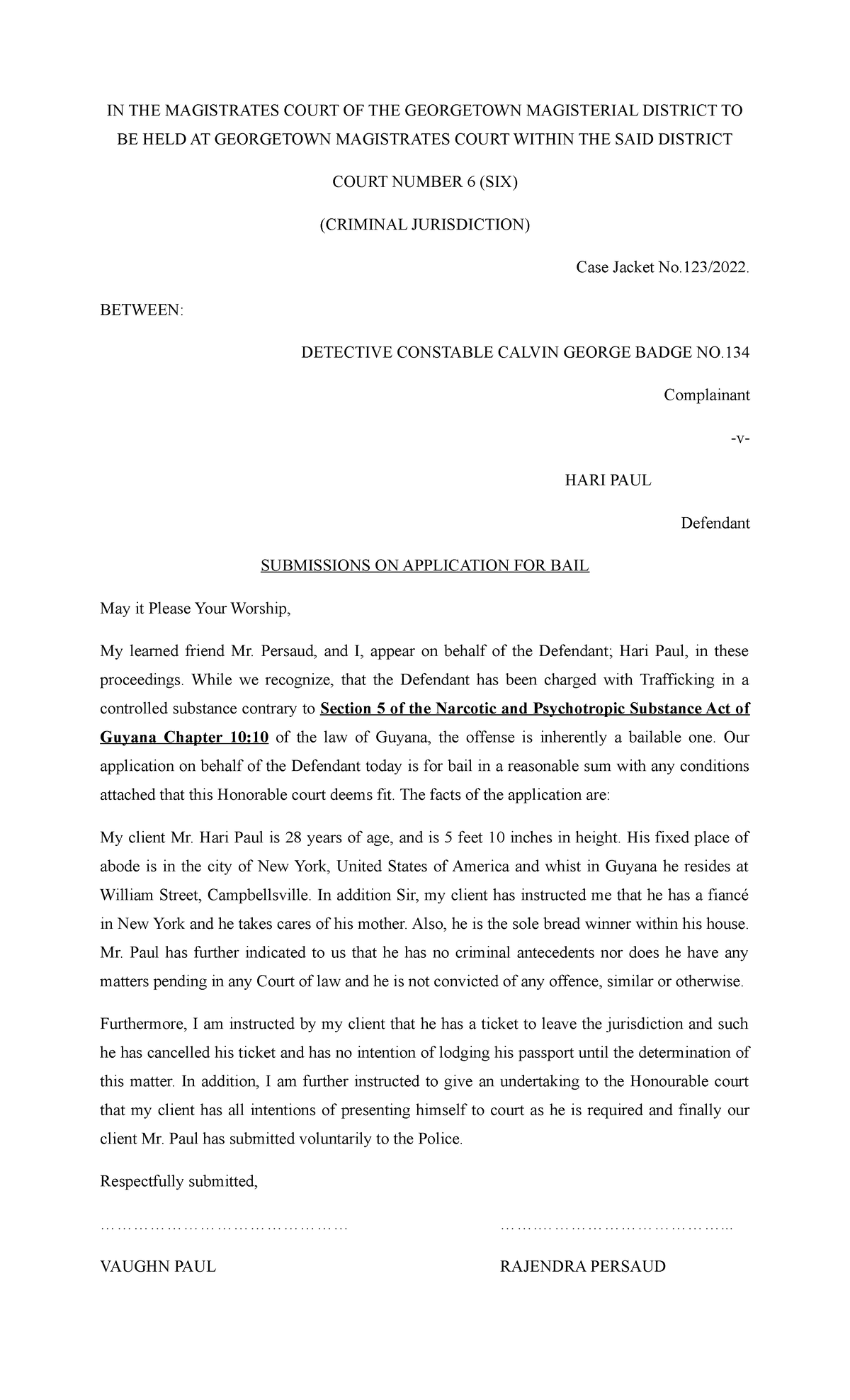 Bail Application - Criminal Practice and Procedure - IN THE MAGISTRATES ...