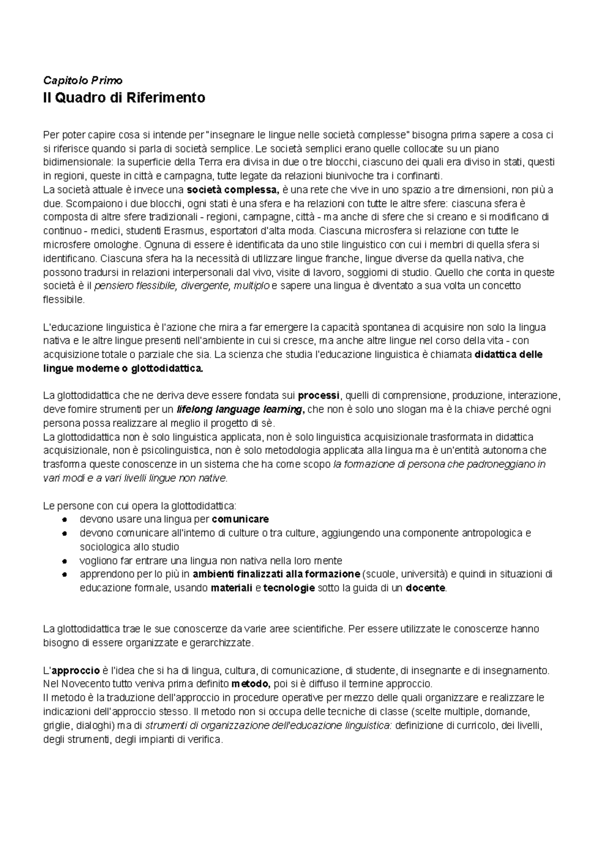 Riassunto le sfide di babele - Capitolo Primo Il Quadro di Riferimento Per poter capire cosa si ...