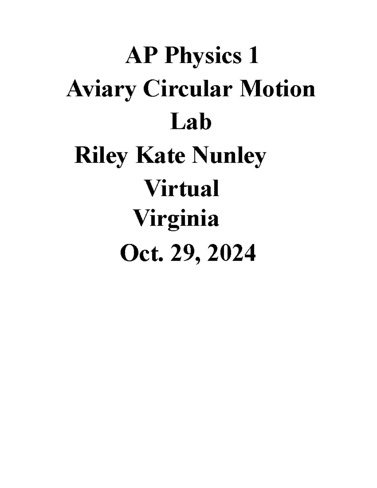 Aviary Circular Motion Lab - AP Physics 1 Aviary Circular Motion Lab ...