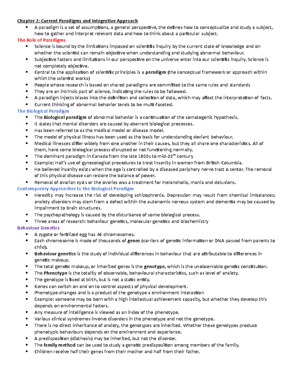 PSYB32 Chapter 2 Notes - Lec2 - Chapter 2: Current Paradigms and ...