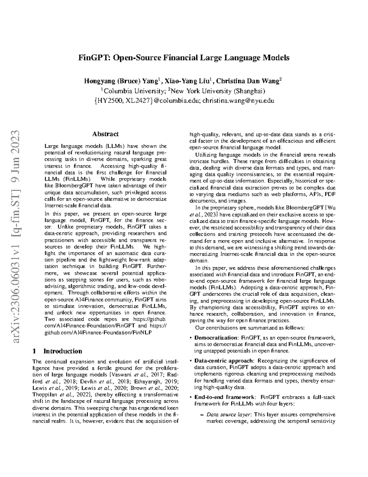 Large language Model - FinGPT: Open-Source Financial Large Language Models Hongyang (Bruce) Yang ...