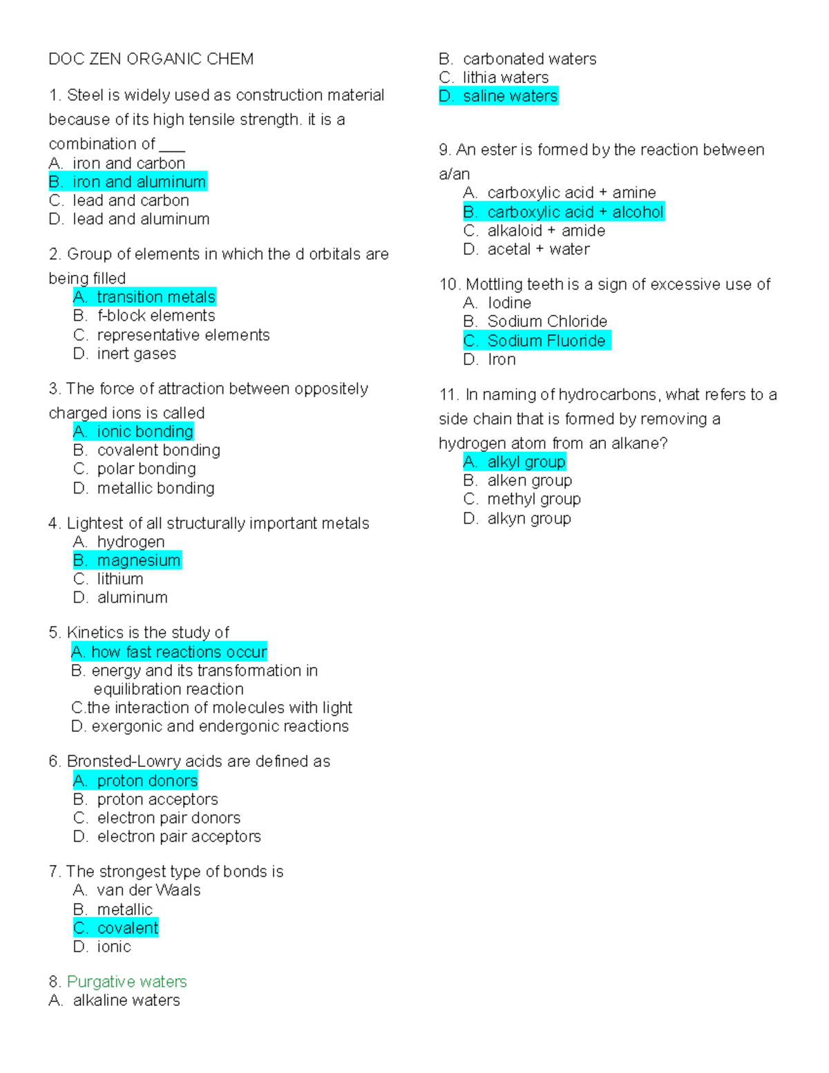 Orgchem Reviewer Midterm - DOC ZEN ORGANIC CHEM Steel is widely used as ...
