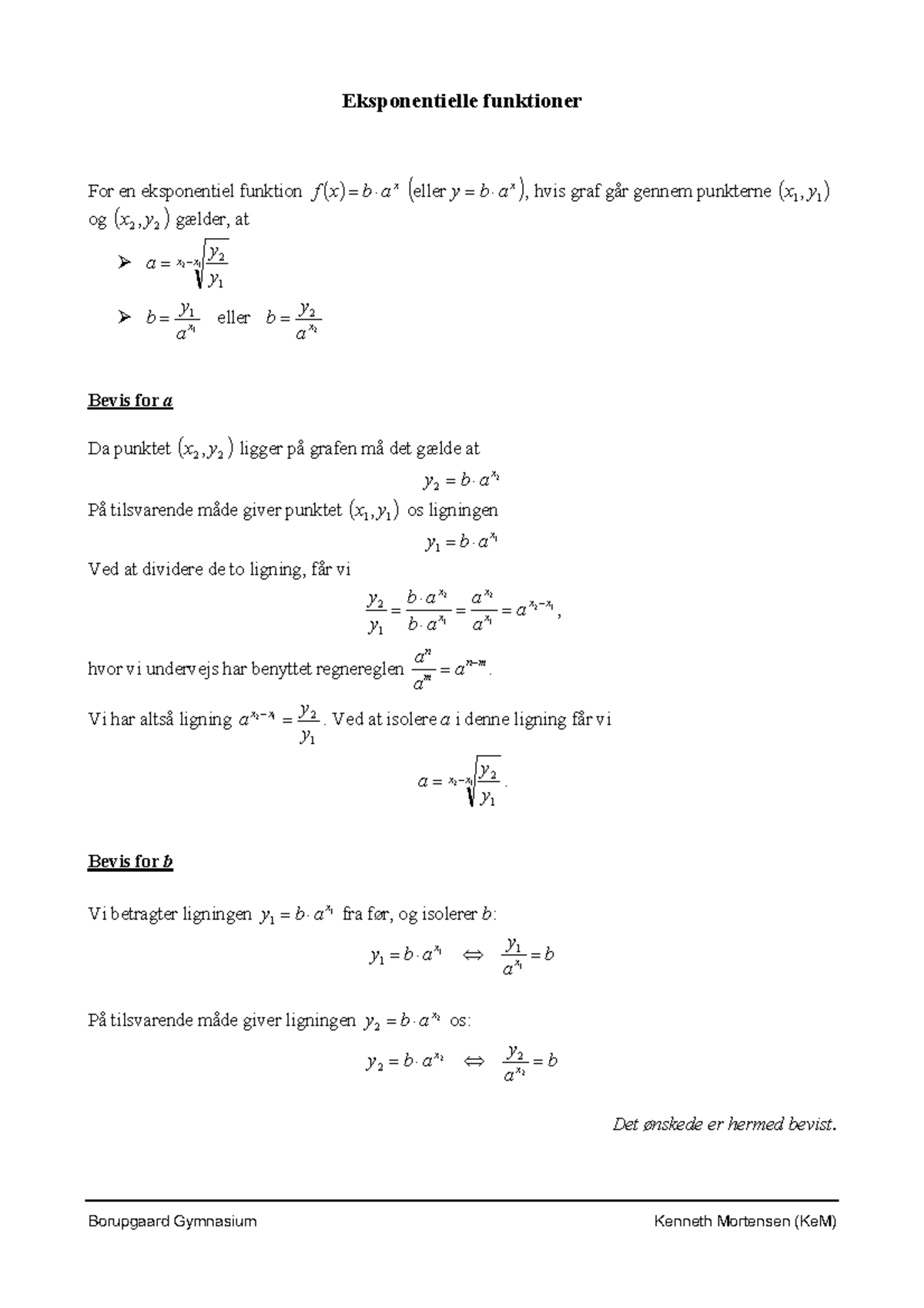 Bevis for a og b (eksponentiel funktion) - Borupgaard Gymnasium Kenneth ...