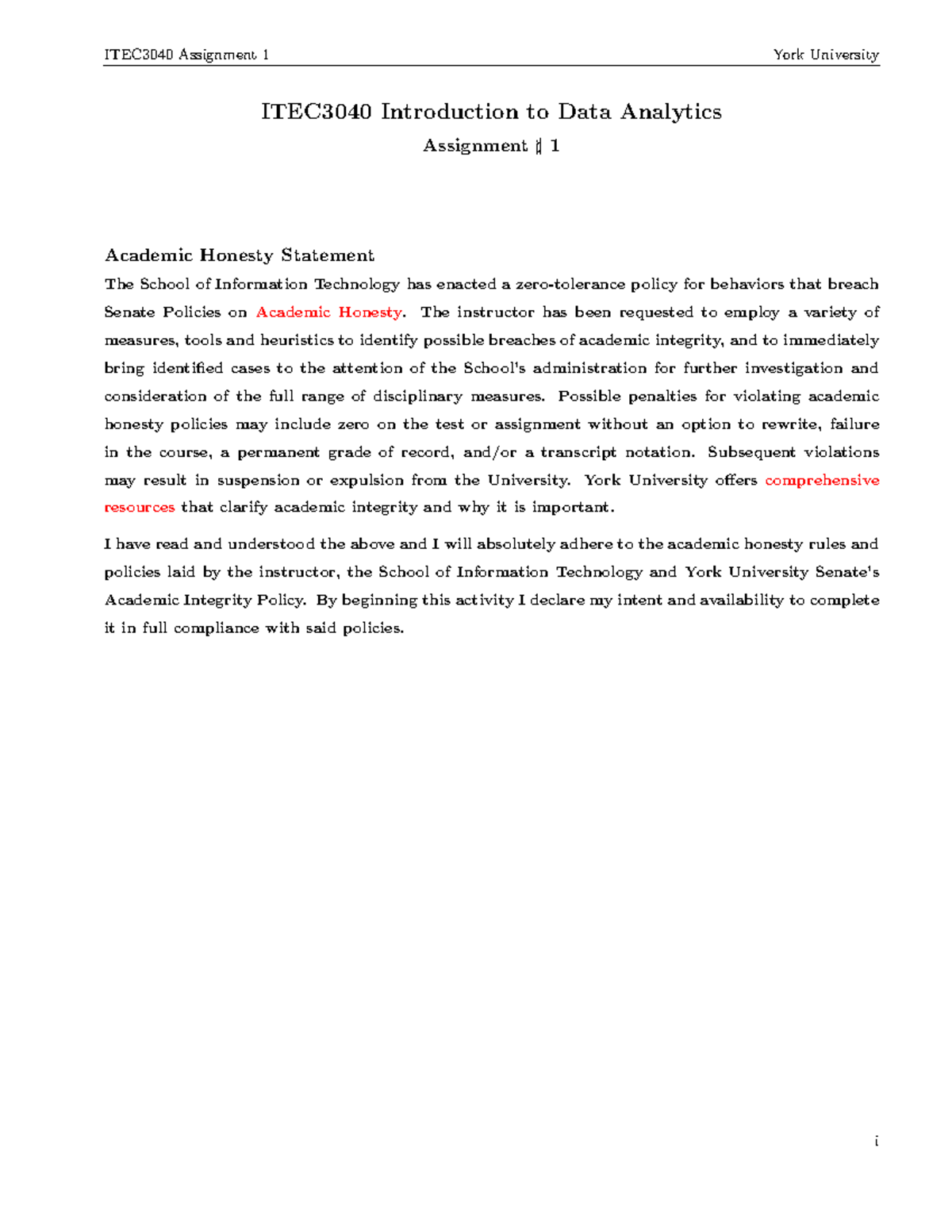 itec3040assignment1 - ITEC3040 Assignment 1 York University ITEC3040 ...