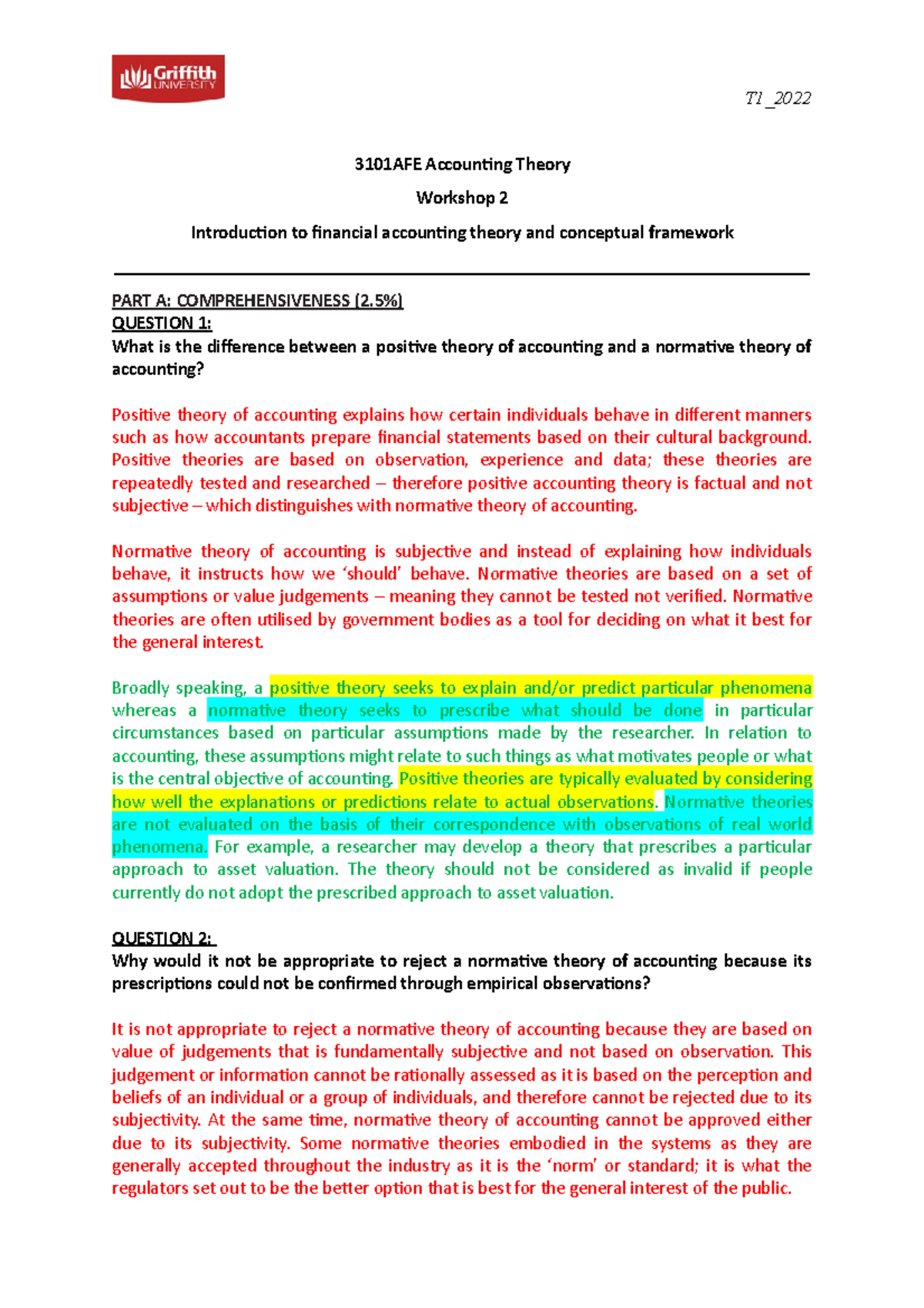 Workshop 2 - Introduction to financial accounting theory - 3101AFE ...
