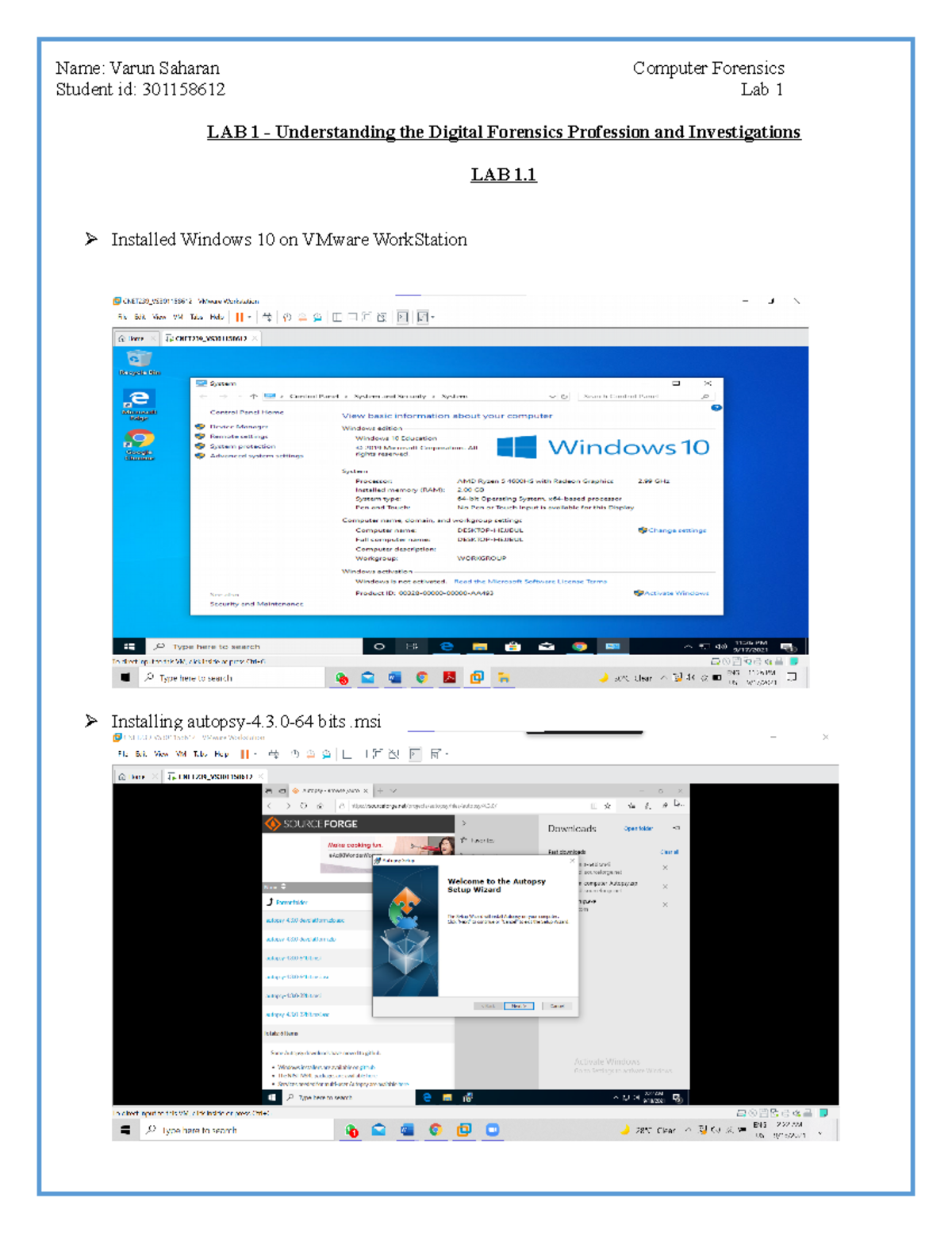 Labwork number 1 - Student id: 301158612 Lab 1 LAB 1 - Understanding the Digital Forensics - Studocu