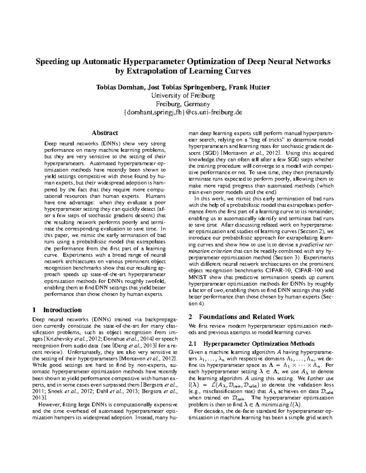 Speeding Up Automatic Hyperparameter Optimization Of Deep Neural Networksby Extrapolation Of