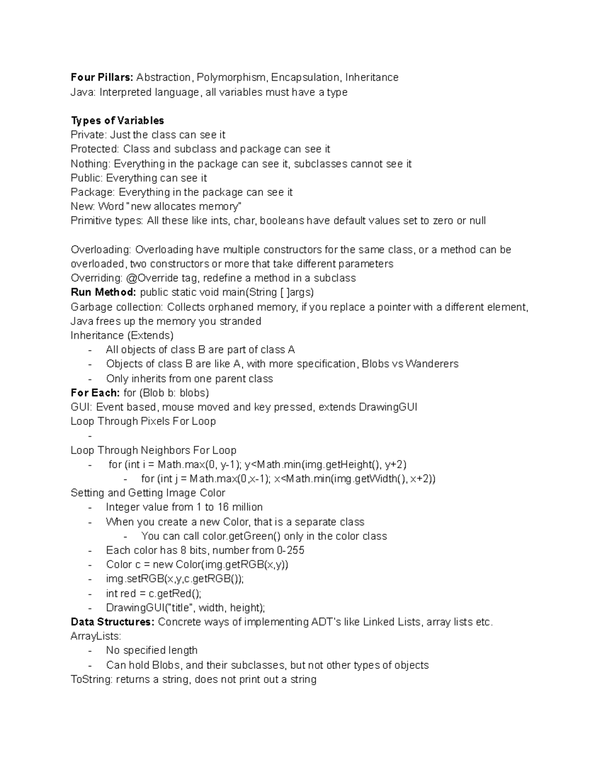 CS Notes Summary - yup - Four Pillars: Abstraction, Polymorphism ...