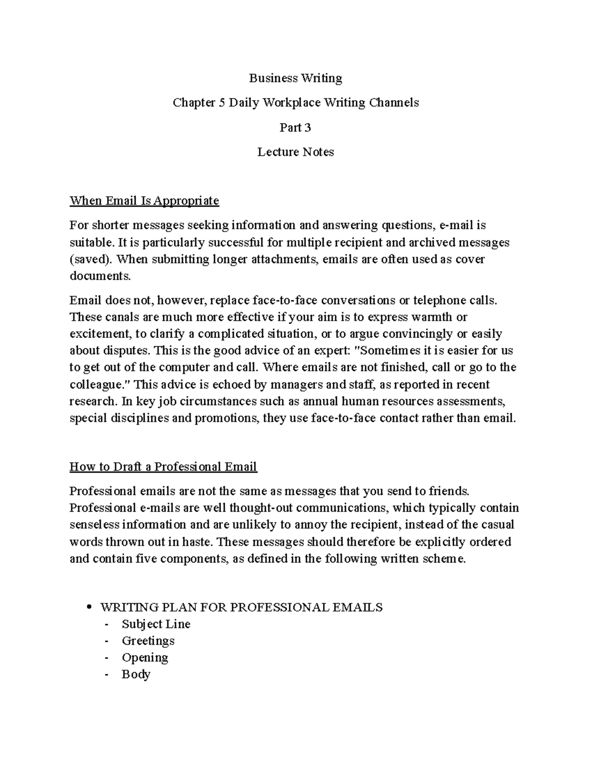 Business Writing Lecture Notes Ch 5 Part 3 - Business Writing Chapter 5 ...