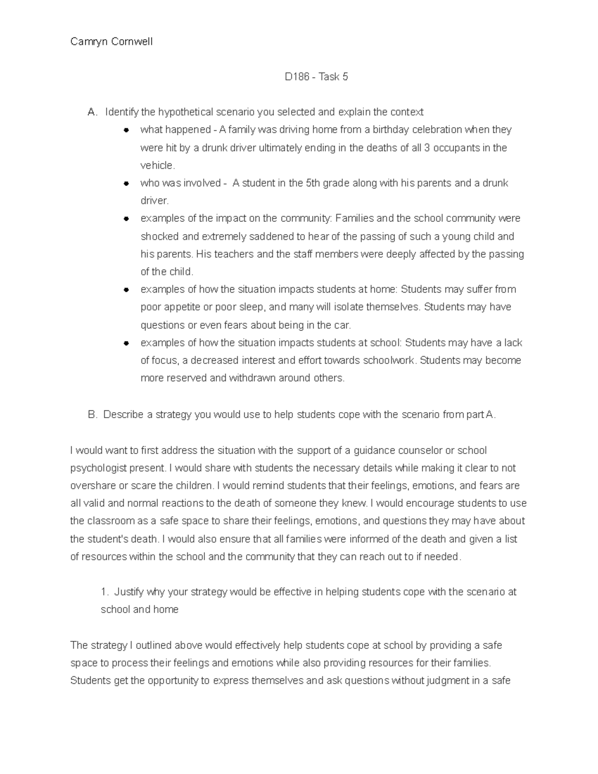 D186 - Task 5 - Task 5 - Passed - Camryn Cornwell D186 - Task 5 A ...