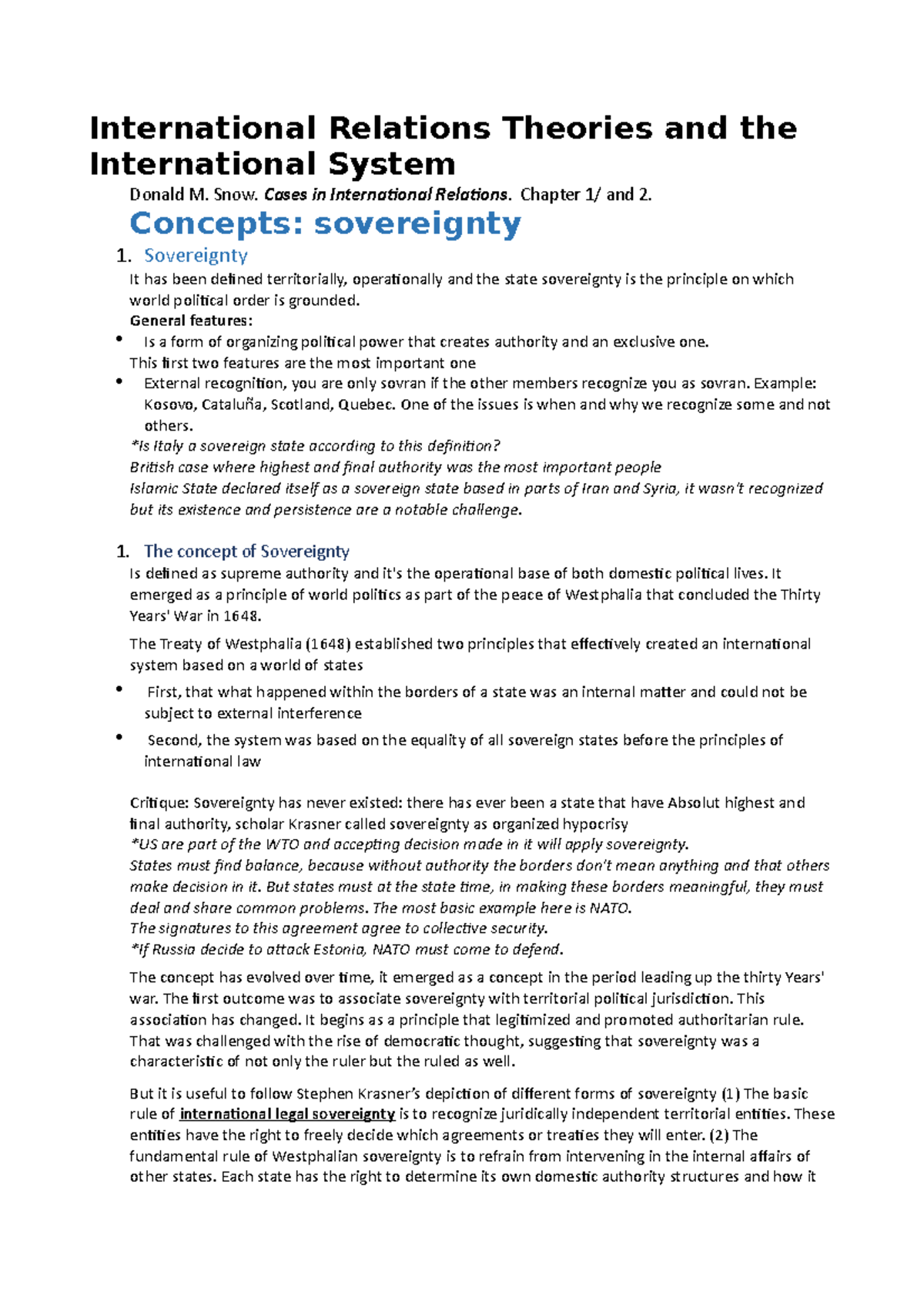 1International Relations Theories and the International System - Snow ...