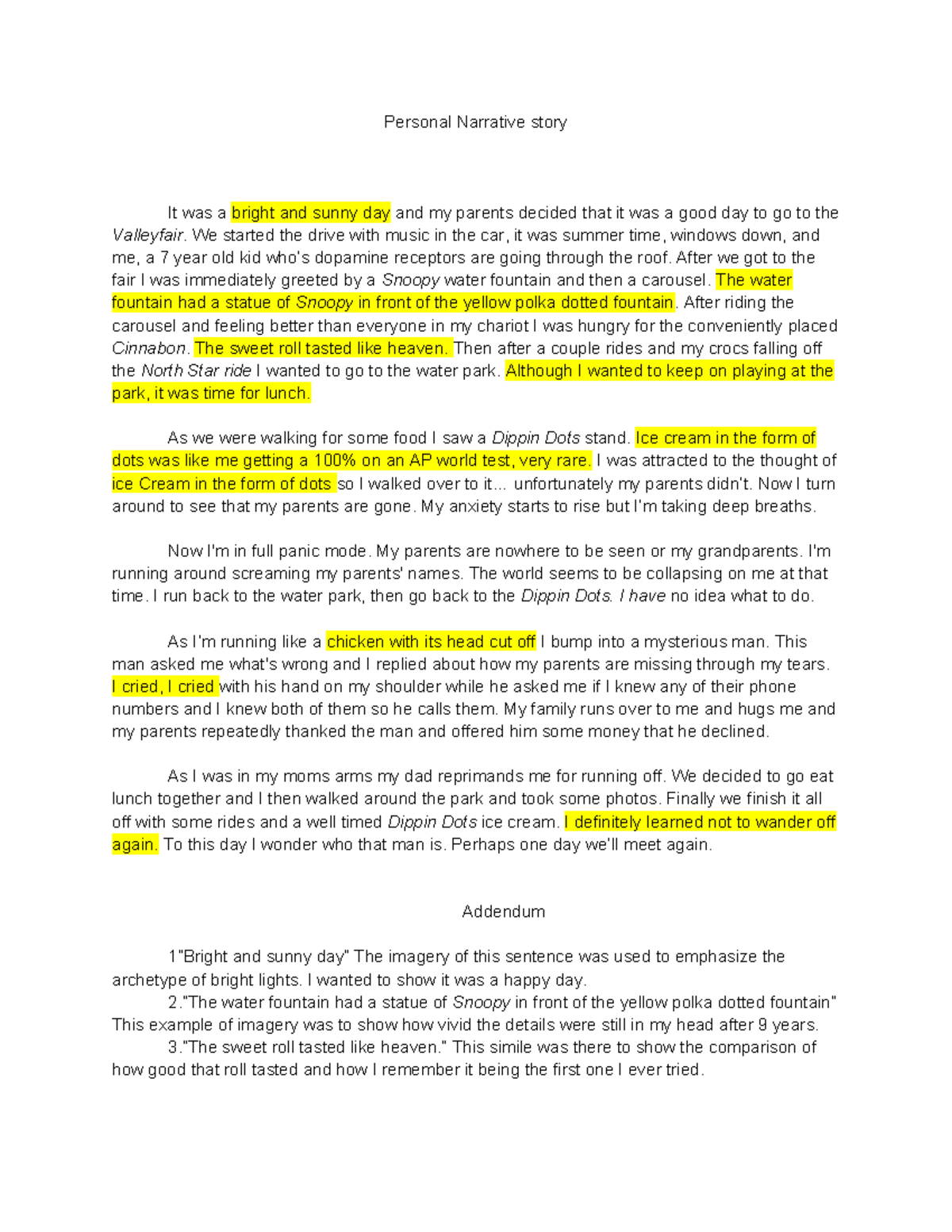 Personal Narrative - English 10 - Personal Narrative story It was a ...