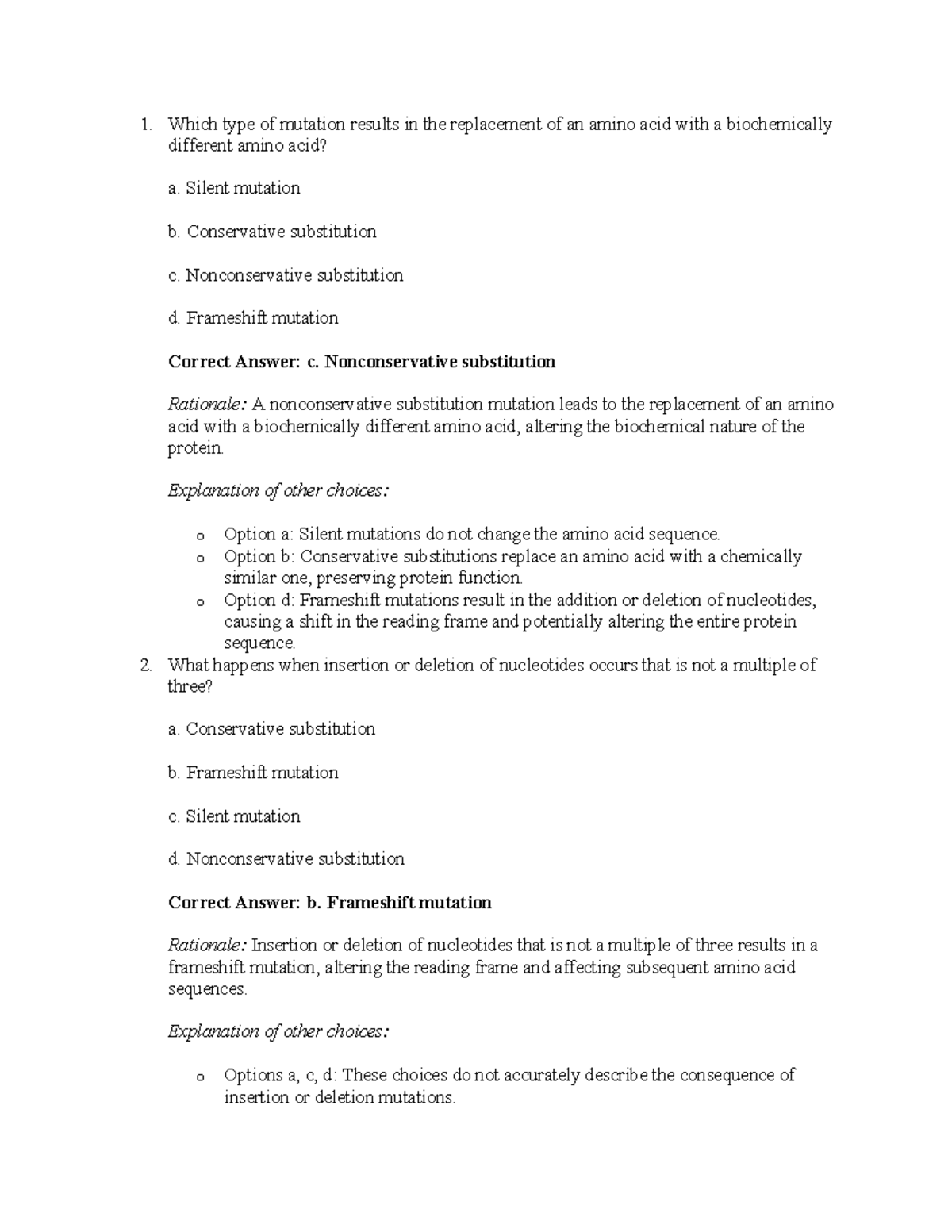 Question - Practice - 1. Which type of mutation results in the ...