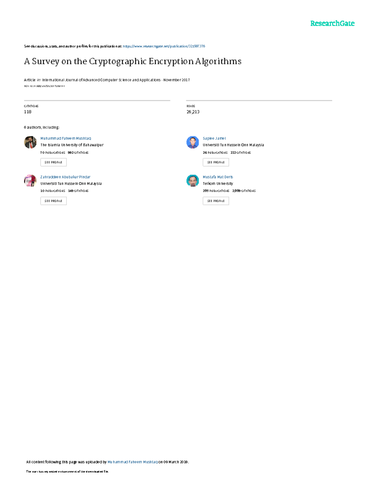 A Survey On The Cryptographic Encryption Algorithm See Discussions