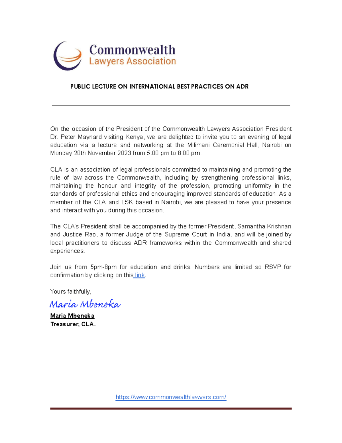 Invitation to CLA Public Lecture - PUBLIC LECTURE ON INTERNATIONAL BEST ...