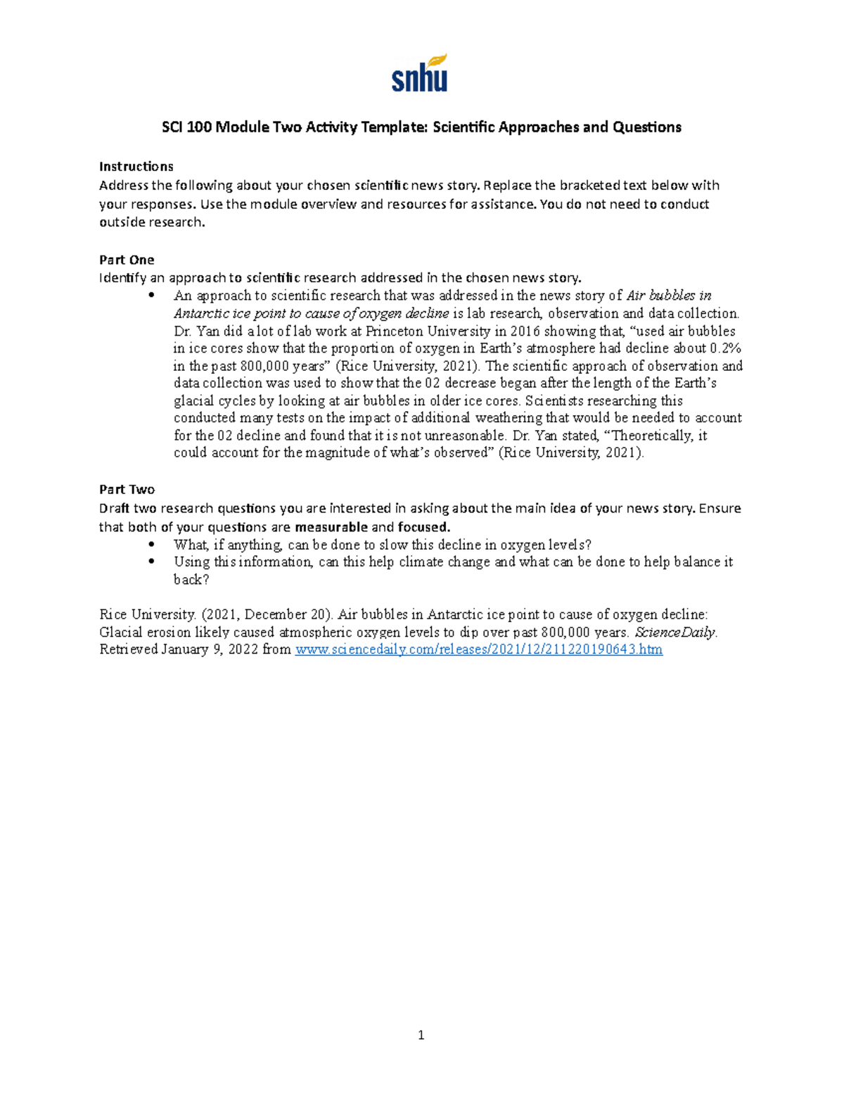 SCI 100 Module Two Activity Template Gehret - SCI 100 Module Two Activity Template: Scientific ...