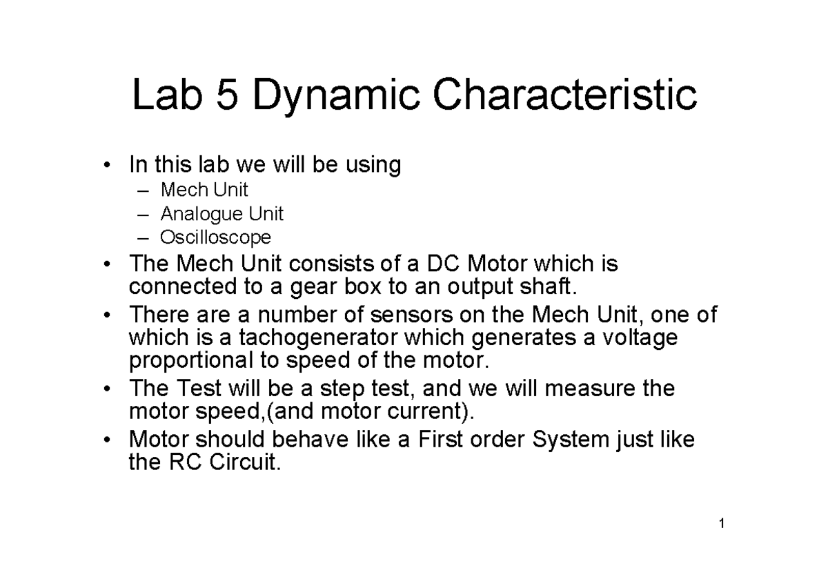 Prelab Reading Lab 5 Dynamic characteristics of DC motor with PI 2021 ...