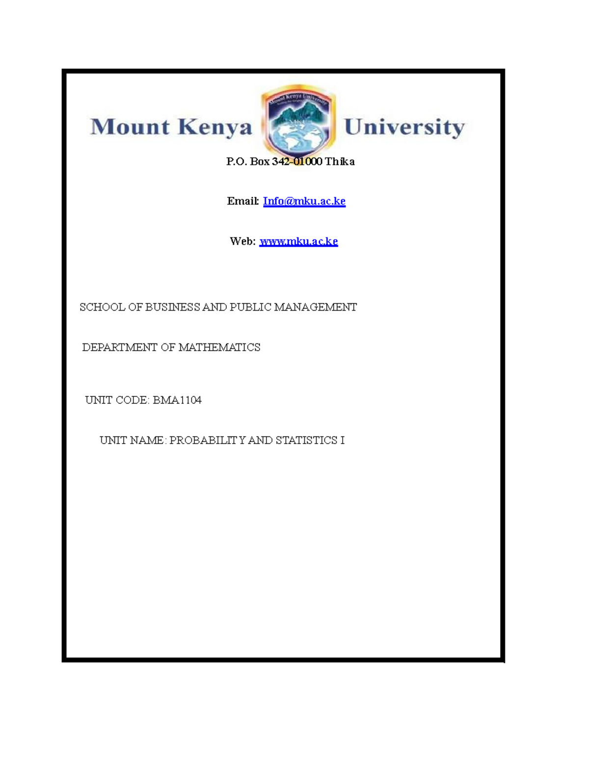 BMA1104 Probability AND Statistics I(2)-1 - Accounting and finance ...