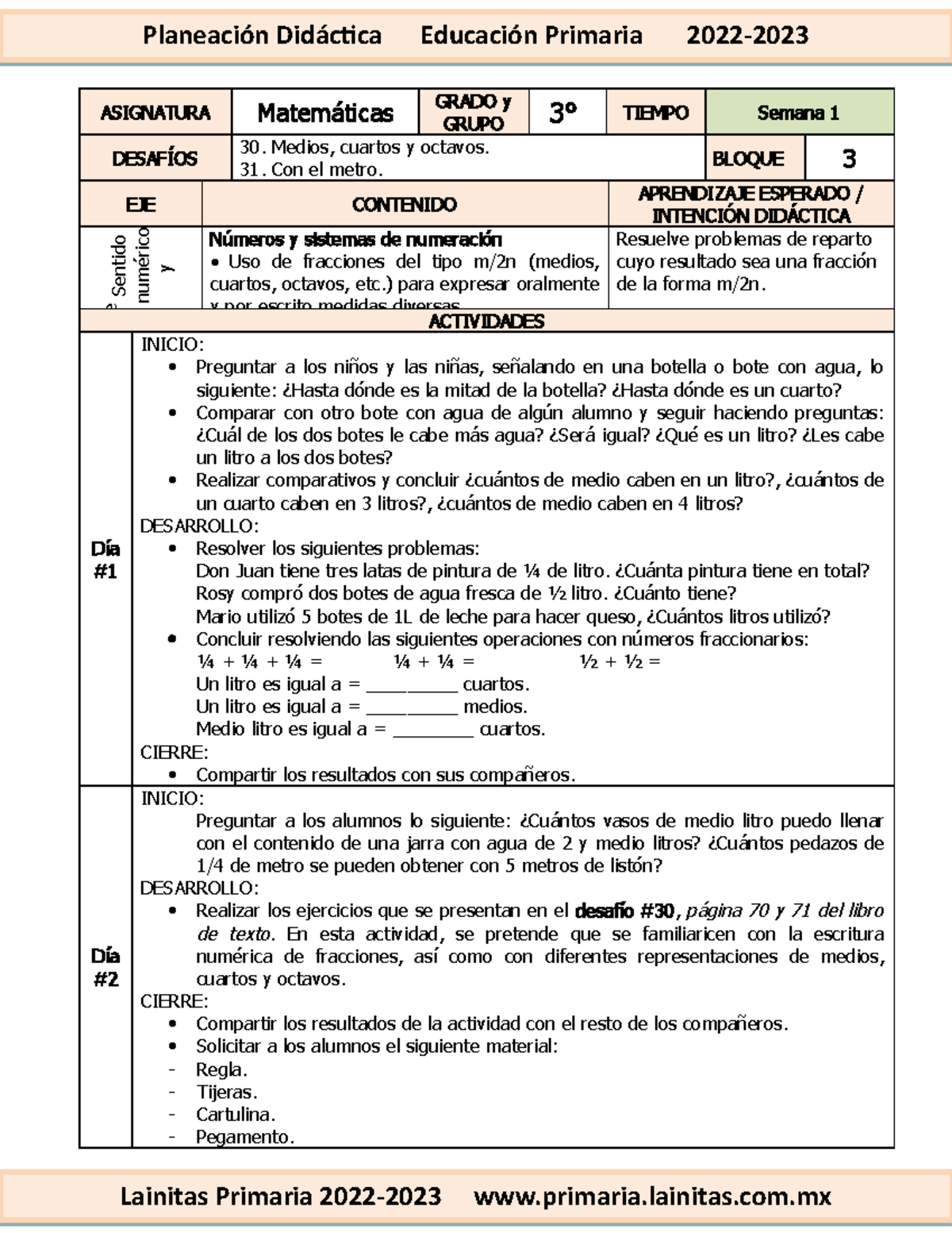 Enero - 3er Grado Matemáticas (2022-2023) - ASIGNATURA Matemáticas GRADO y GRUPO 3 ° TIEMPO ...