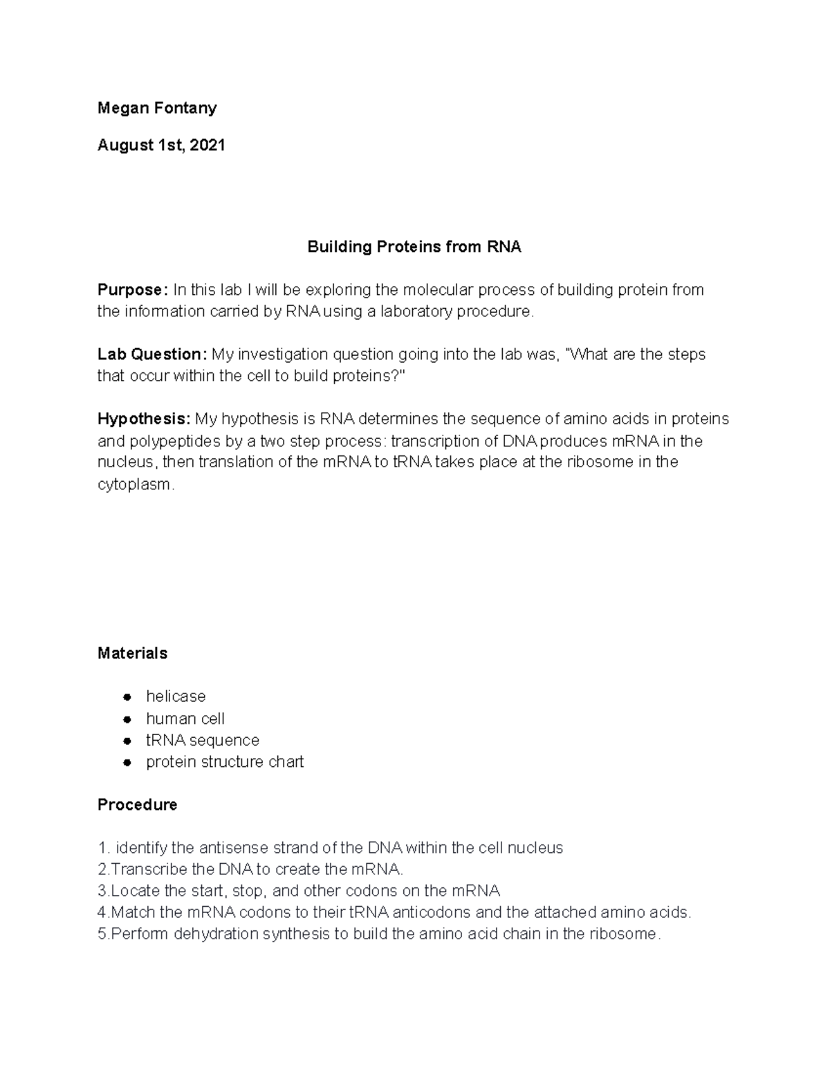 Lab report number 1 genetics - Megan Fontany August 1st, 2021 Building ...