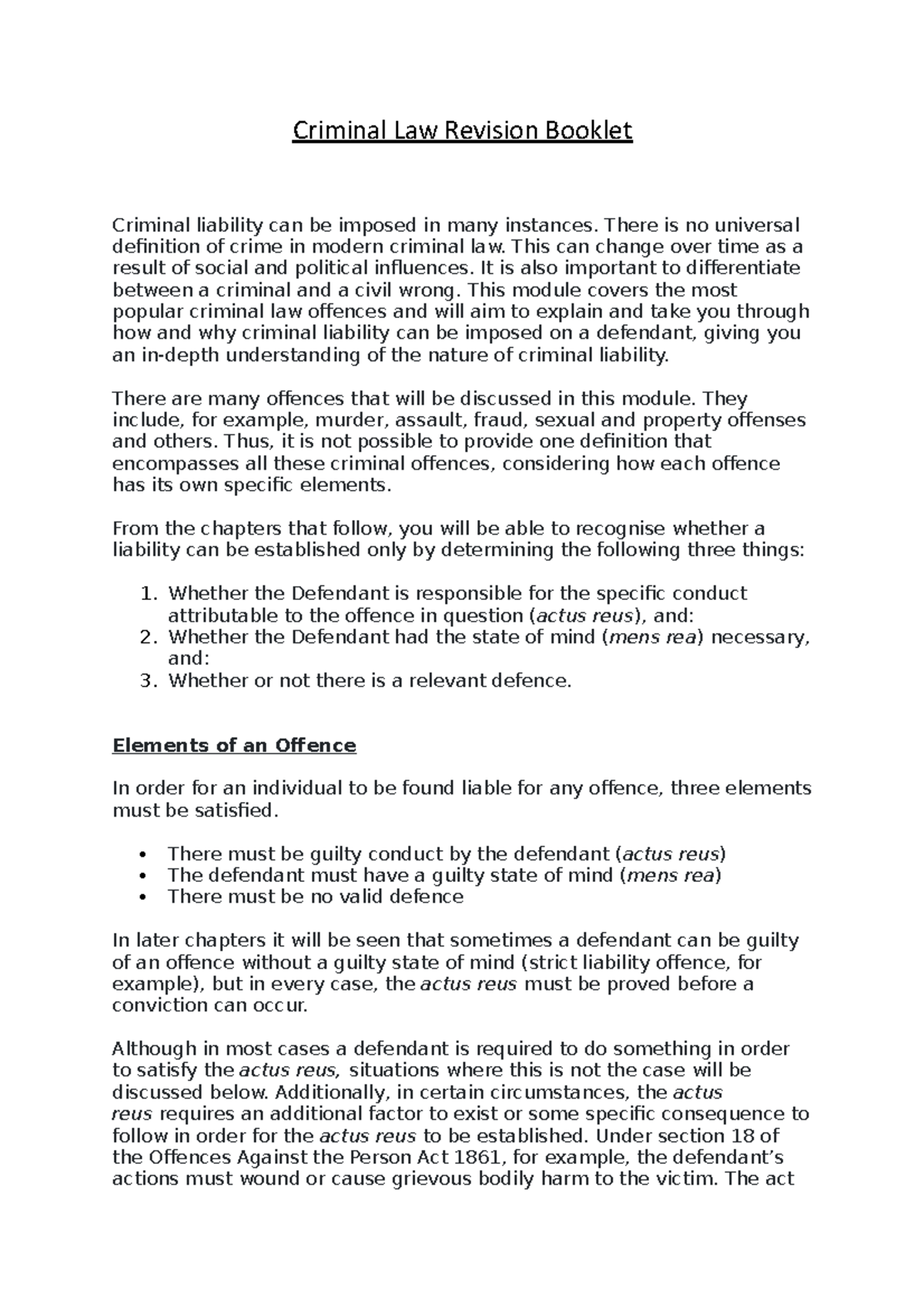 Criminal Law Revision Booklet - Criminal Law Revision Booklet Criminal ...