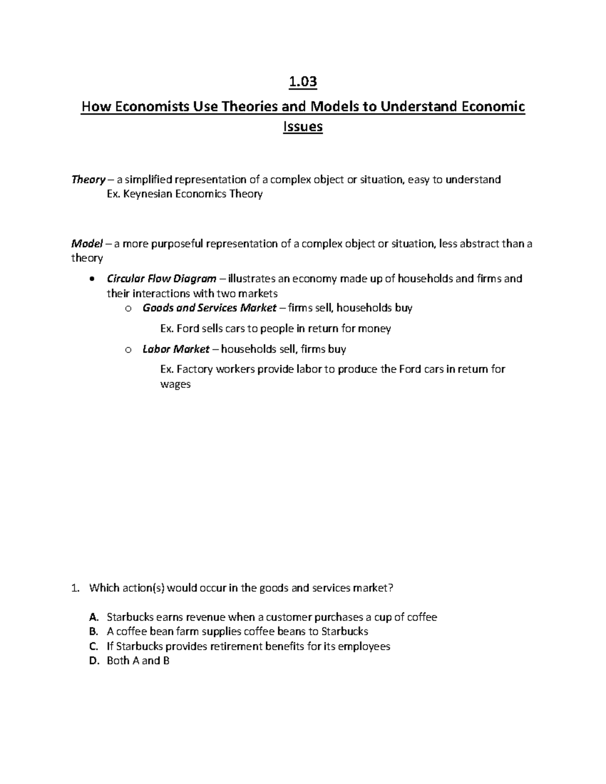 5. Section 2 Study Guide copy - 1. How Economists Use Theories and ...