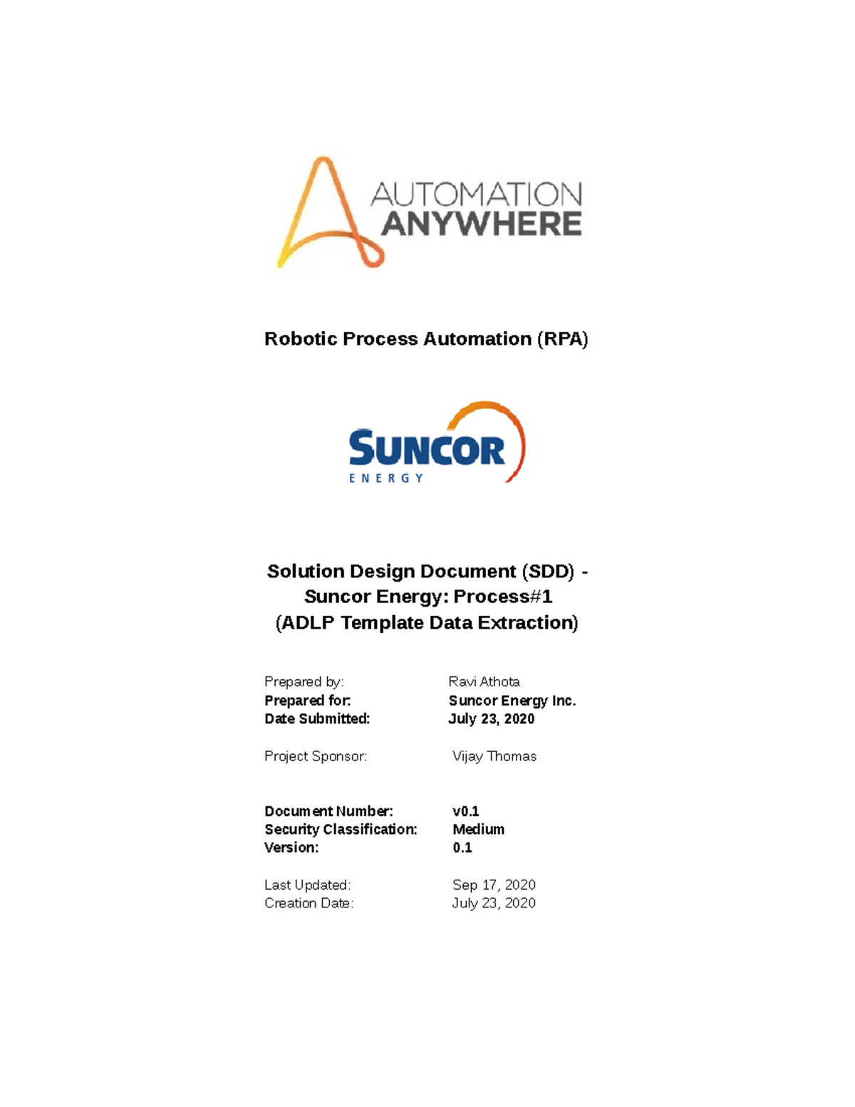 Suncor Solution Design Document v0 - Robotic Process Automation (RPA ...