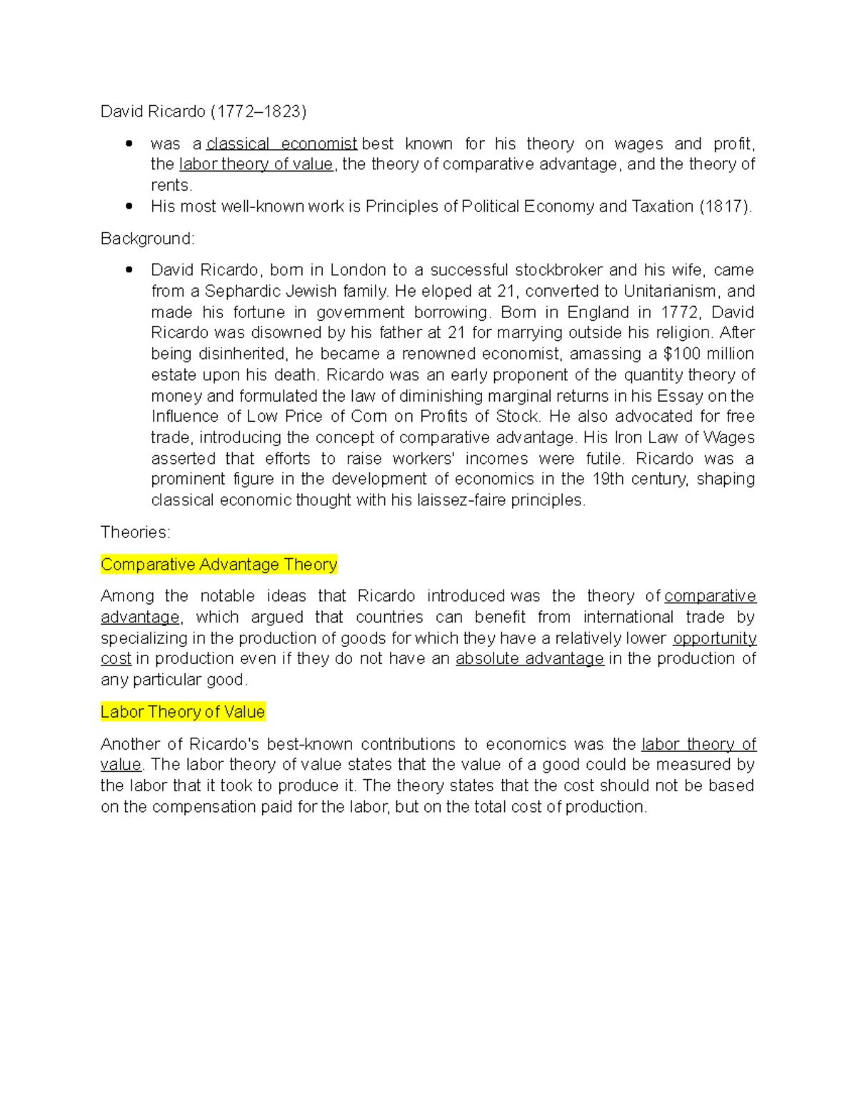 David-Ricardo - N/A - David Ricardo (1772–1823) was a classical ...