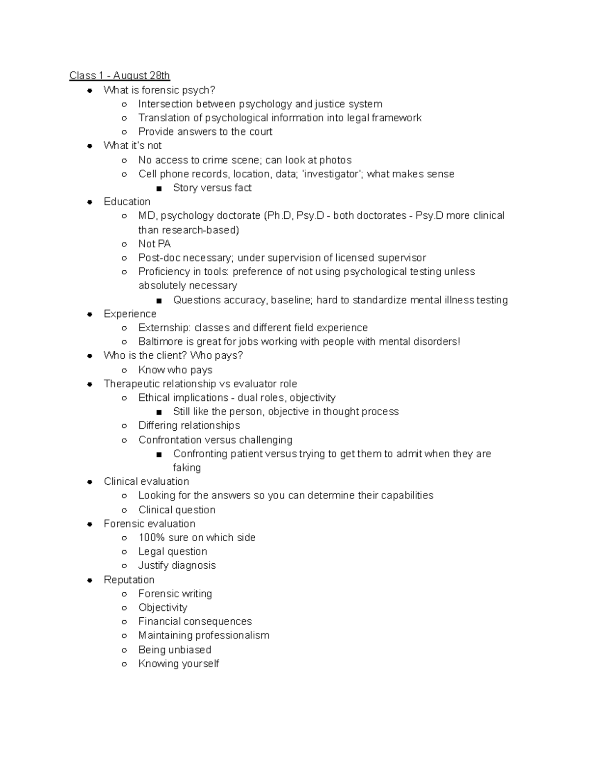 Forensic Psych Notes - Class 1 - August 28th What is forensic psych ...