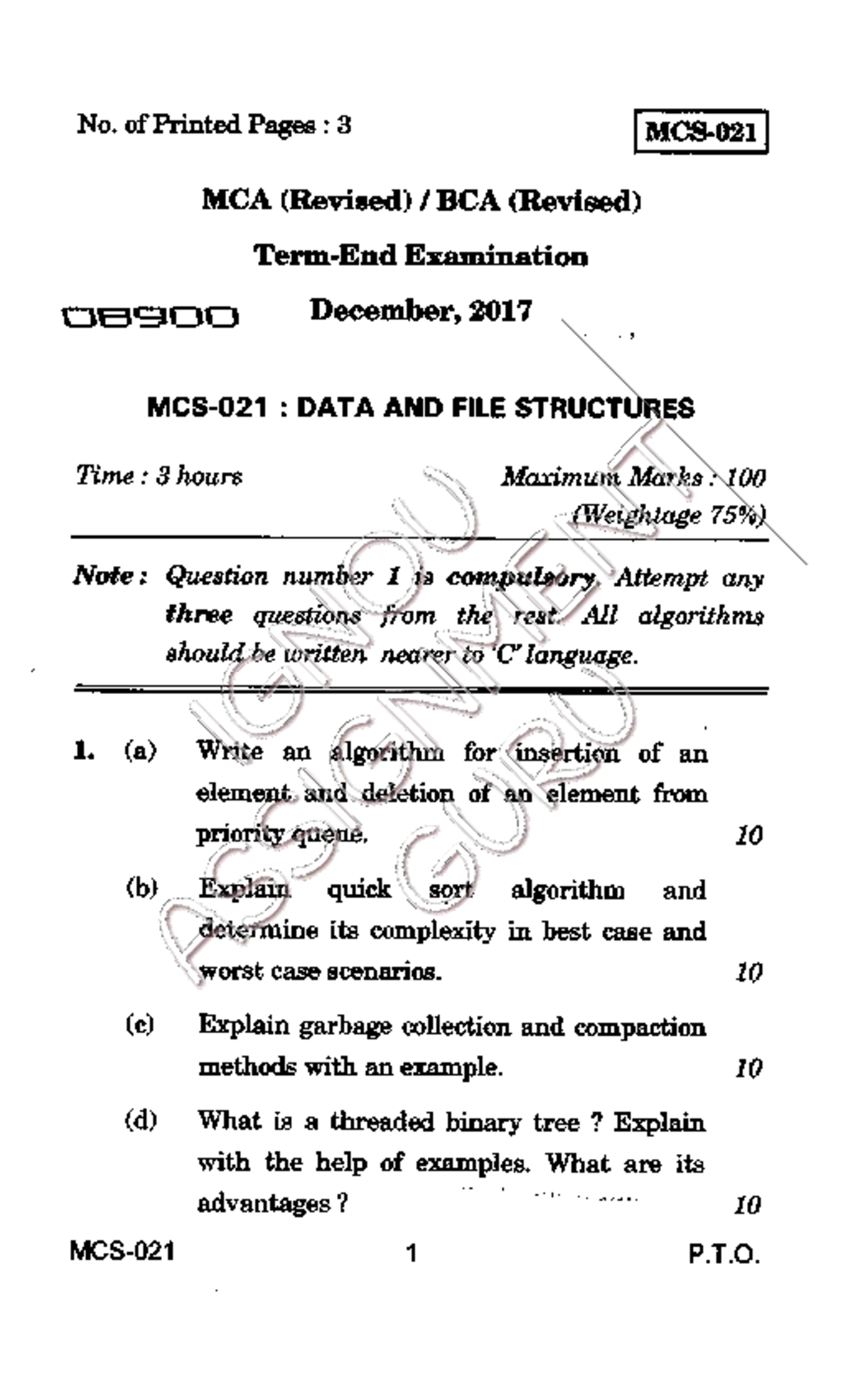 MCS-021 all q - stu - No. of Printed Pages : 3 I MCS-021 I MCA (Revised) / BCA (Revised) Term ...