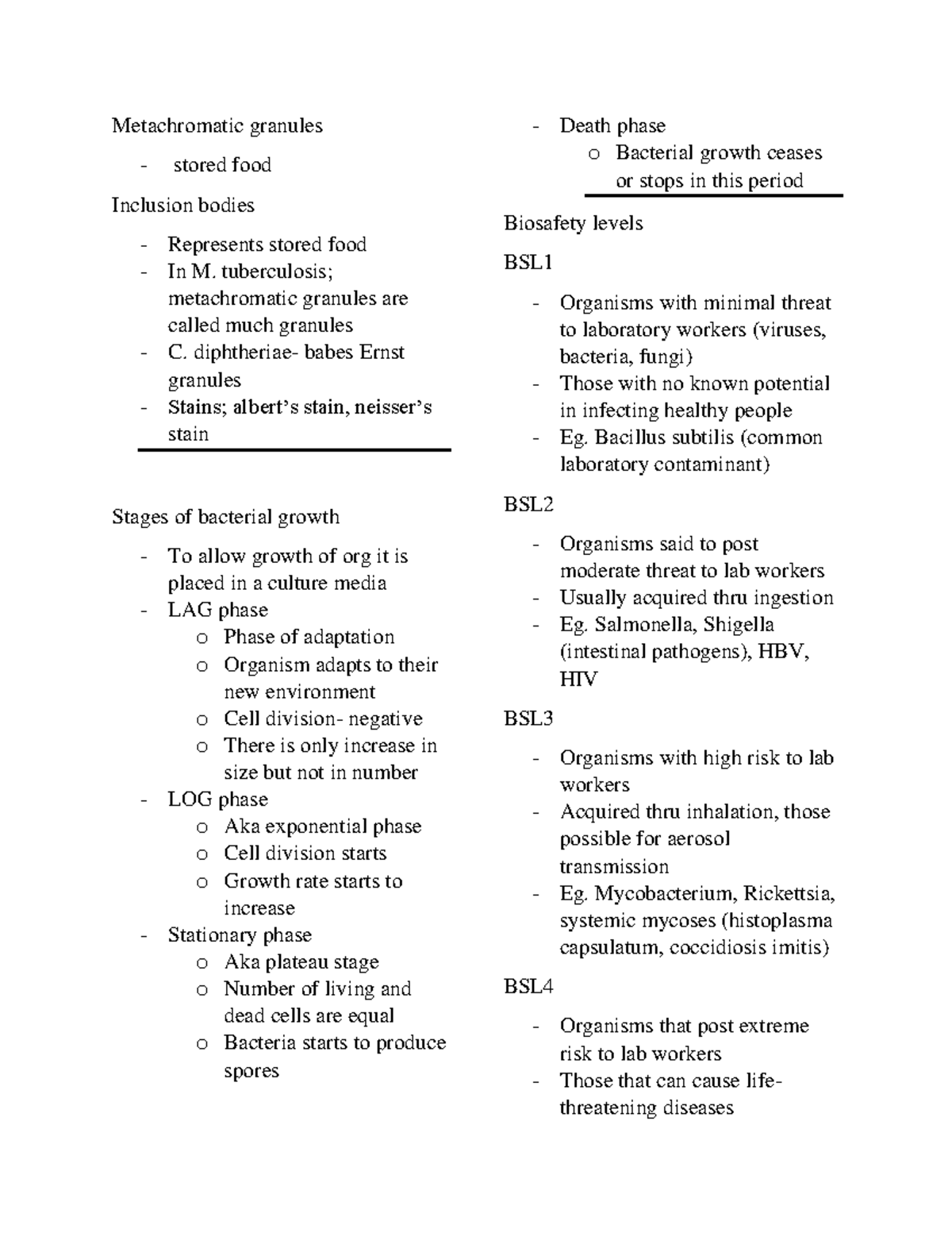 Bacteriology Review Notes - 7 - Metachromatic granules stored food ...