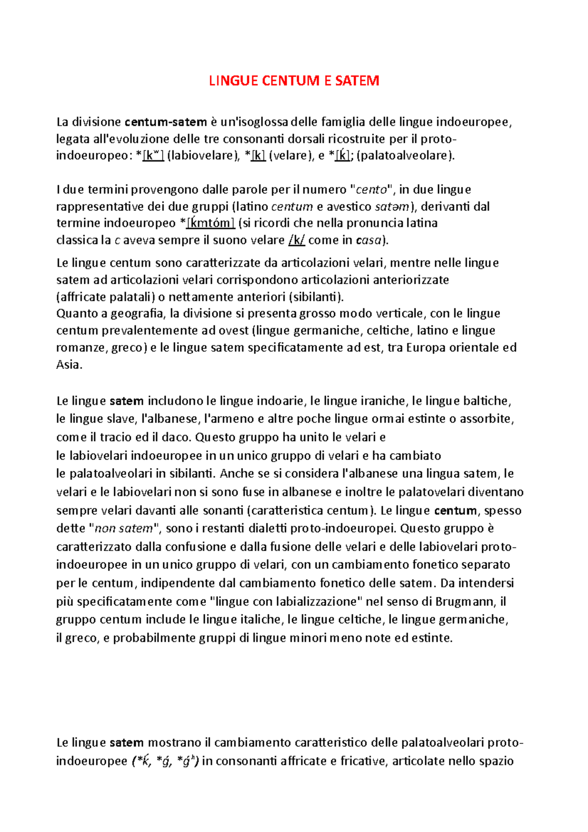 Lingue Centum E Satem - Documento scritto su word ed esportato versione ...