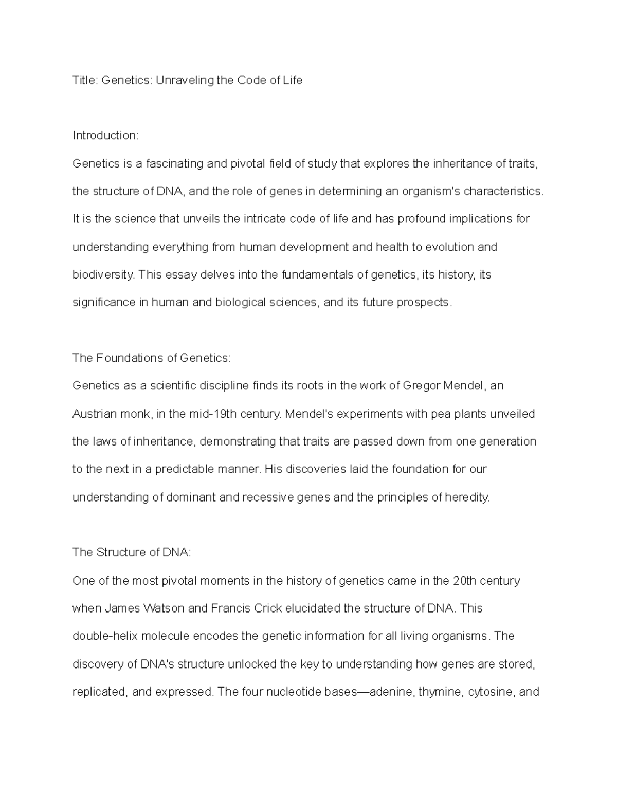 Untitled document (63) - Title: Genetics: Unraveling the Code of Life ...