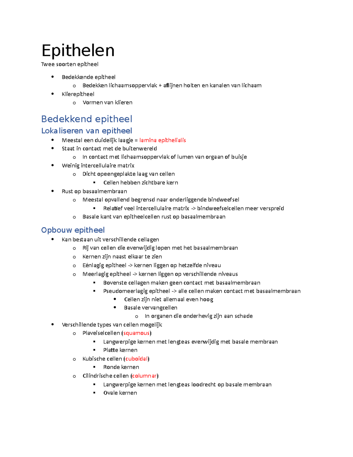 Epithelen nieuwe samenvatting - Epithelen Twee soorten epitheel ...