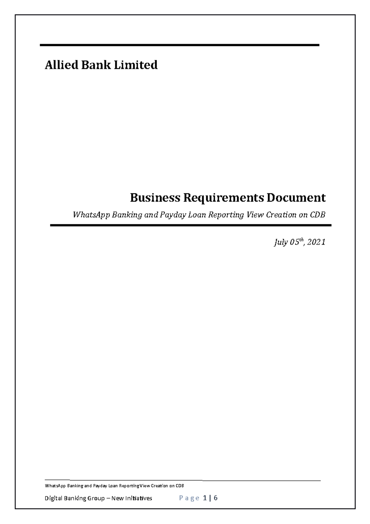 Whats App Banking and Payday Loan Reporting View Creation on CDB V1 ...