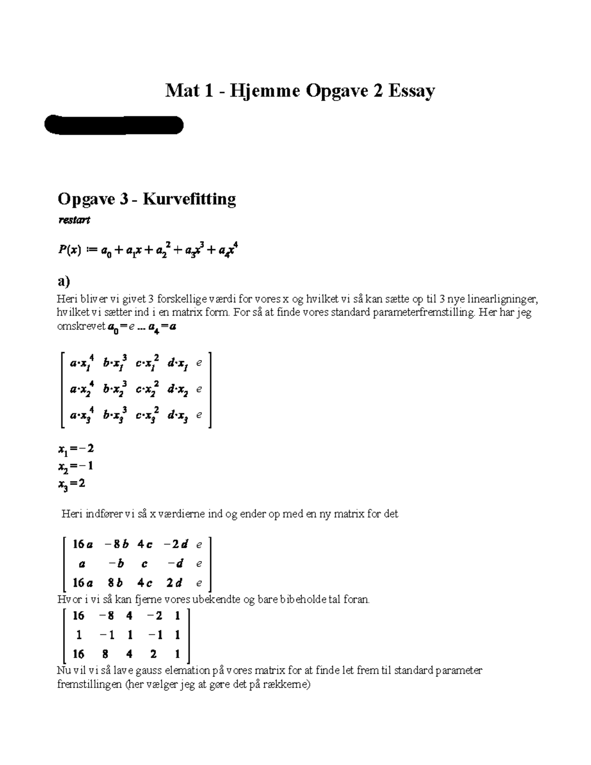 Hjemme Opgave 2E22 - Assignment 2 - Mat 1 - Hjemme Opgave 2 Essay ...