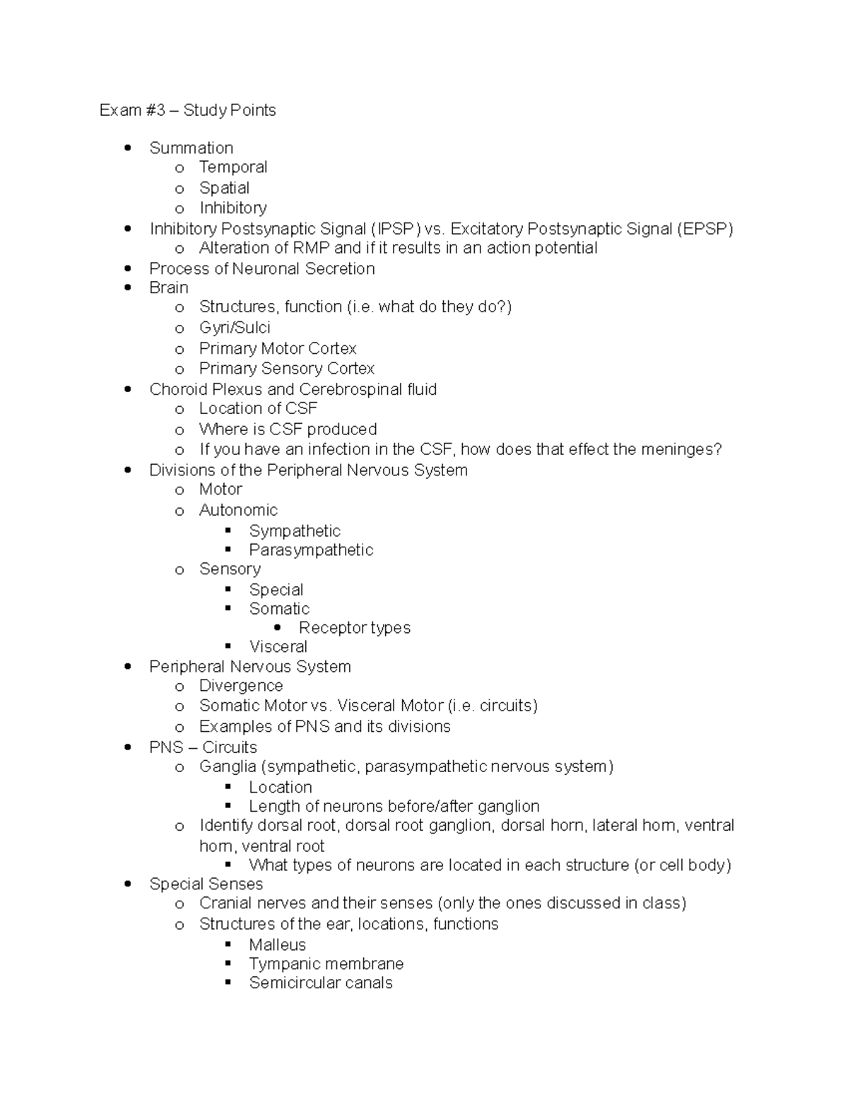 Exam #3 Study Points - Exam #3 – Study Points Summation o Temporal o ...