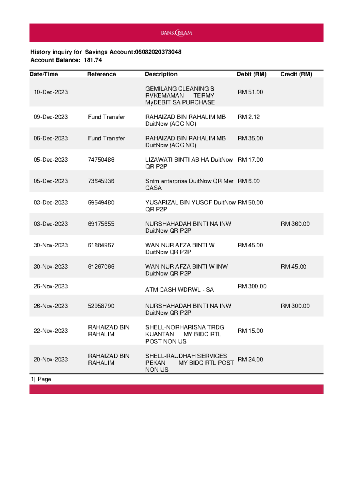 Savings Account History 10122023090029 - History inquiry for Savings ...