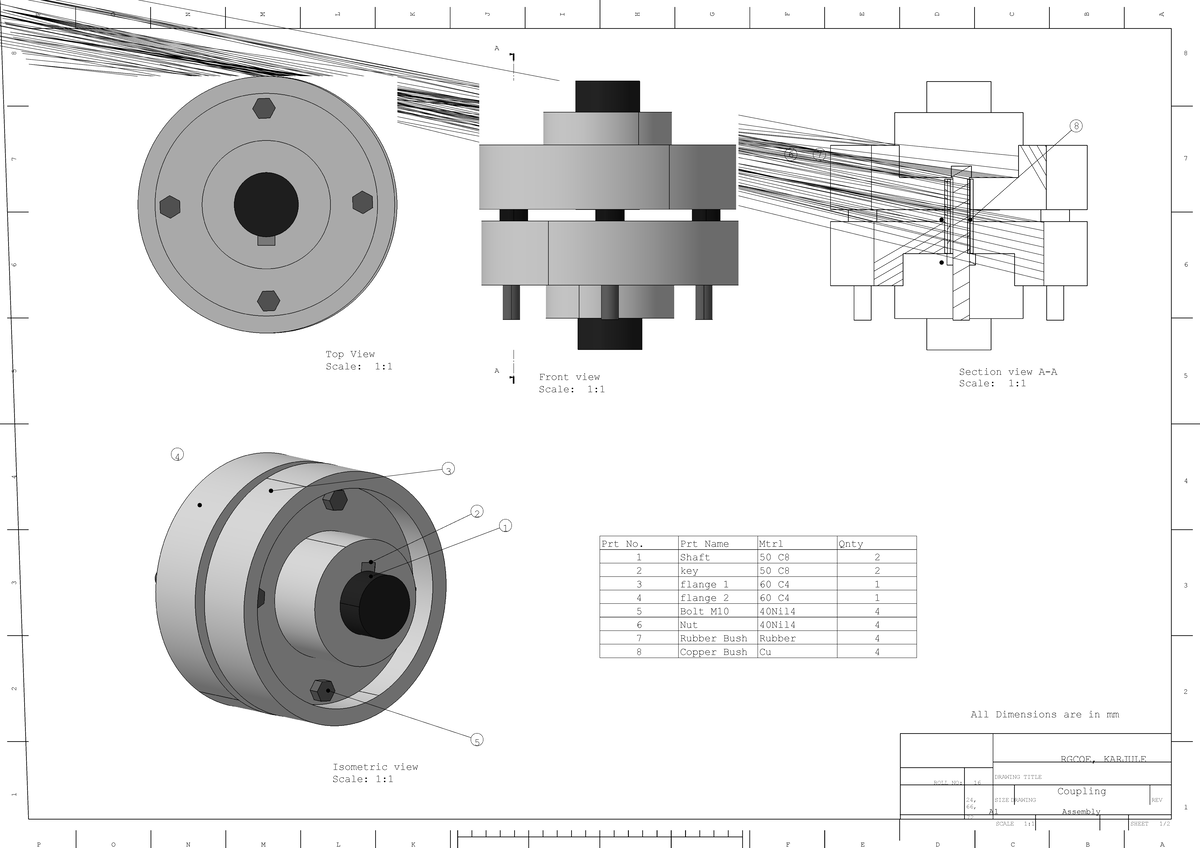 Assembly Draft - A 8 8 6 7 6 Top View Scale: 1:1 A Front view Scale: 1 ...