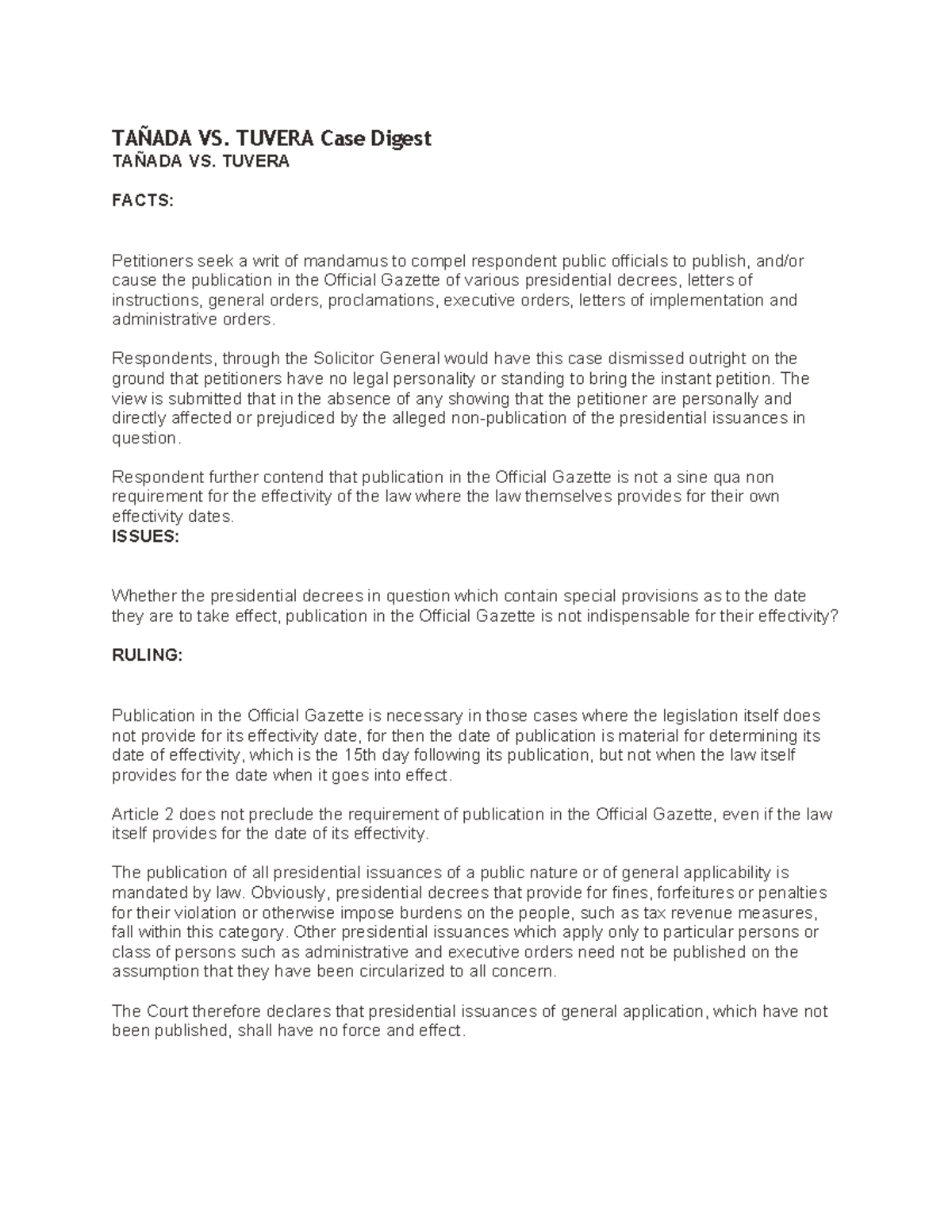 163067998 Tanada VS tuvera - TAÑADA VS. TUVERA Case Digest TAÑADA VS ...