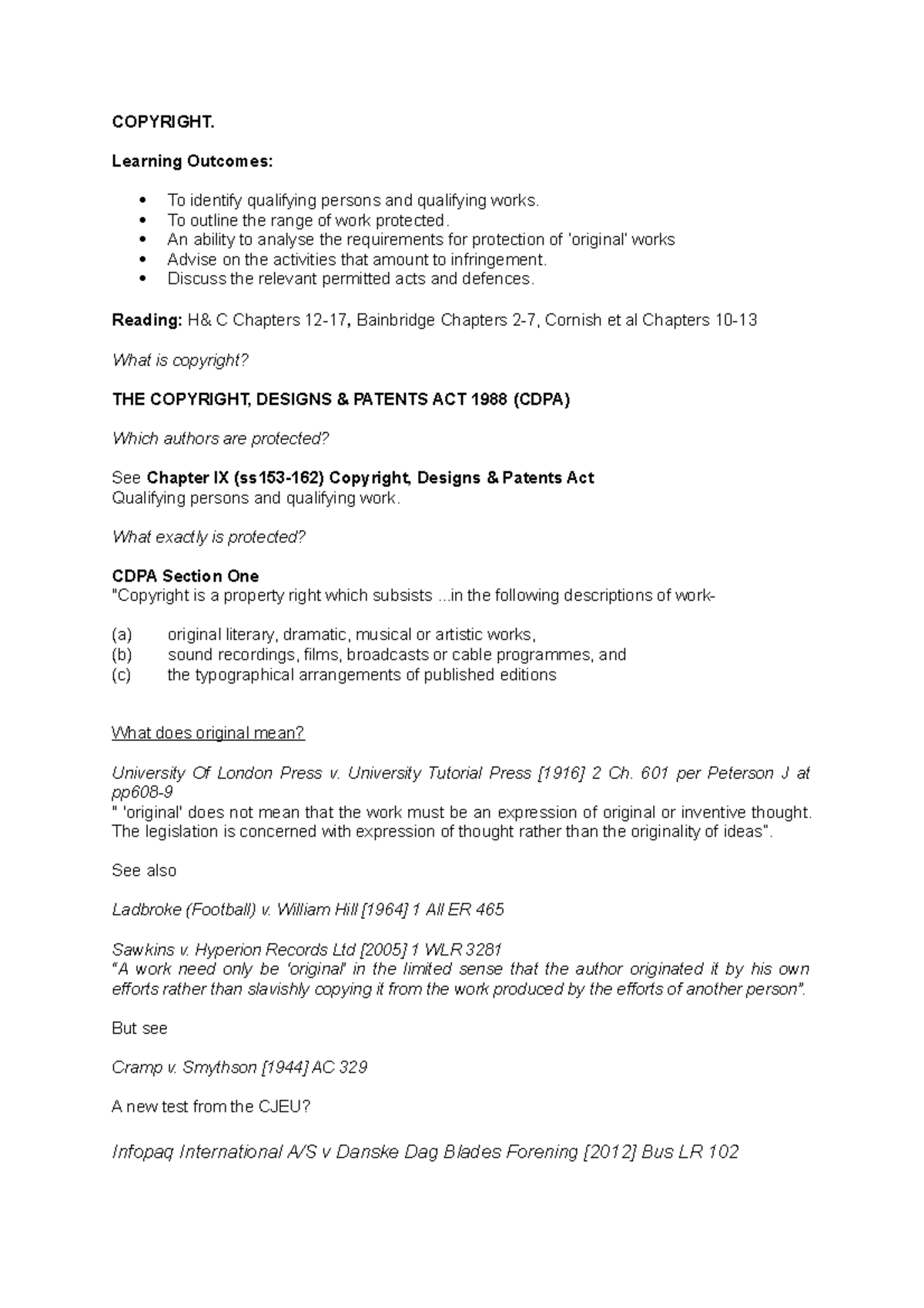 Unit 6 Copyright Notes - COPYRIGHT. Learning Outcomes: To identify ...