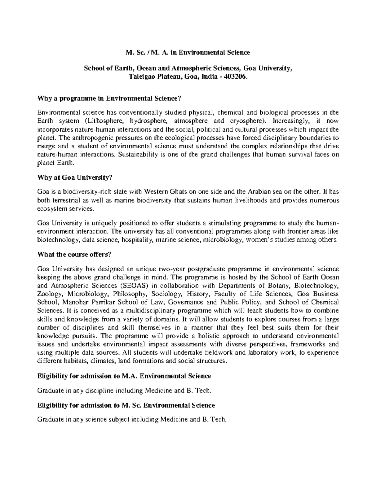 Msc-environmental-science syllabus 33120220613 - M. Sc. / M. A. in ...