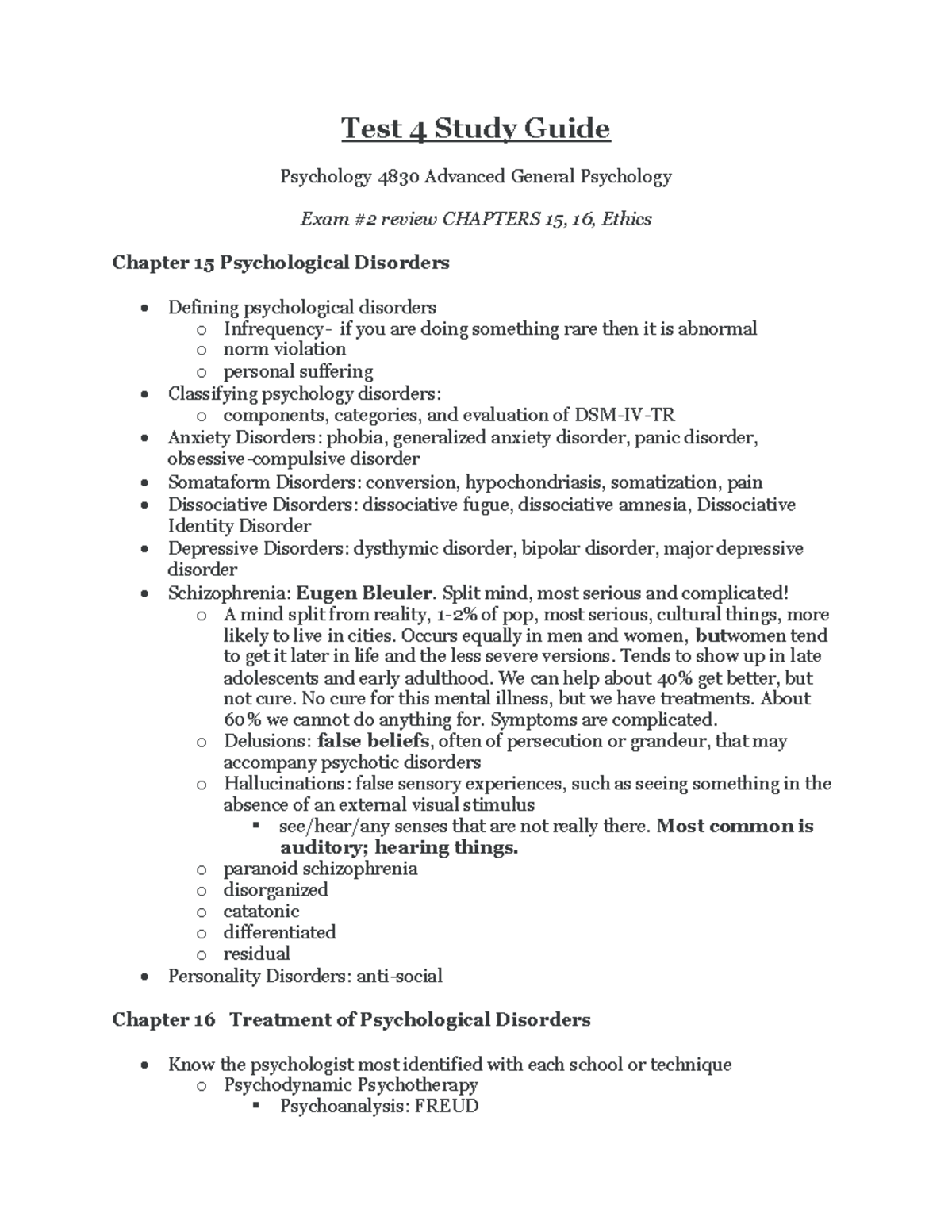 PSYC 4830 Test 4 Study Guide - Test 4 Study Guide Psychology 4830 ...