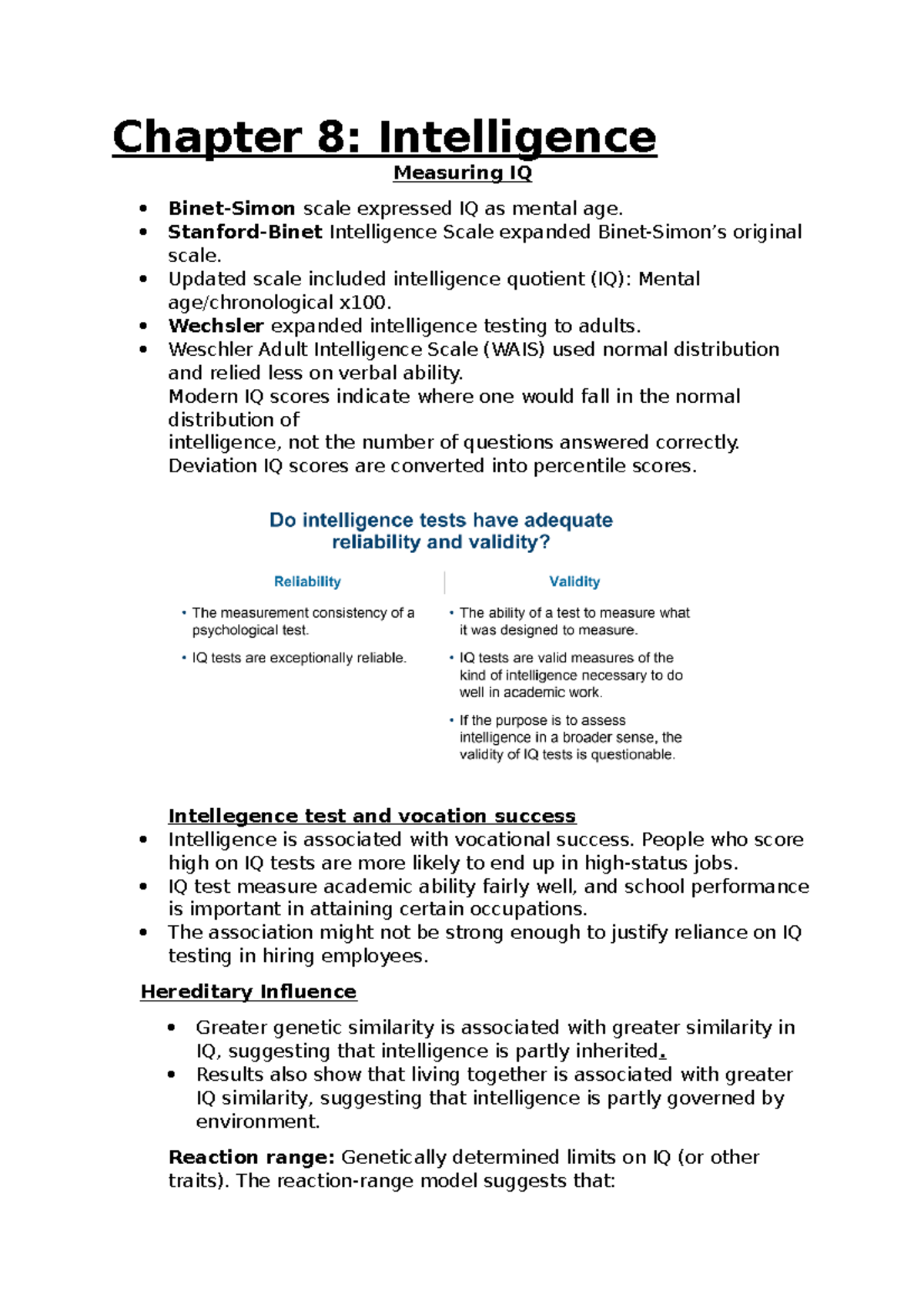 Chapter 8 - Notes - Chapter 8: Intelligence Measuring IQ Binet-Simon ...