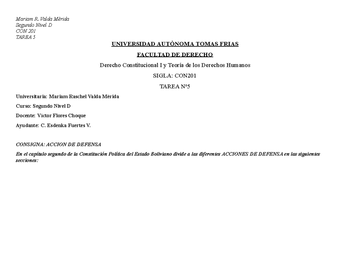 Tarea 5 - Mariam R. Valda Mèrida Segundo Nivel D CON 201 TAREA 5 UNIVERSIDAD AUTÒNOMA TOMAS ...