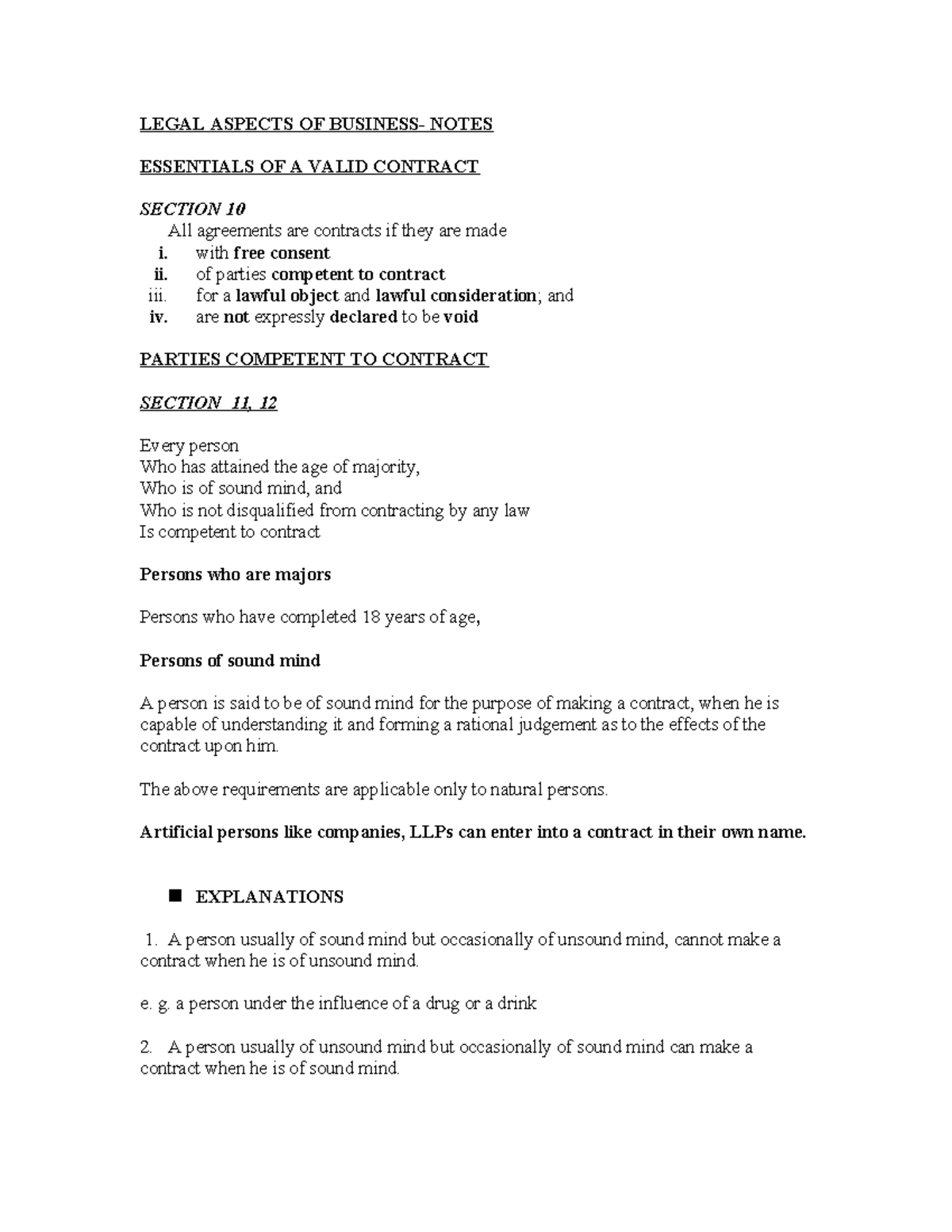 Notes-essentials of valid contract - LEGAL ASPECTS OF BUSINESS- NOTES ...