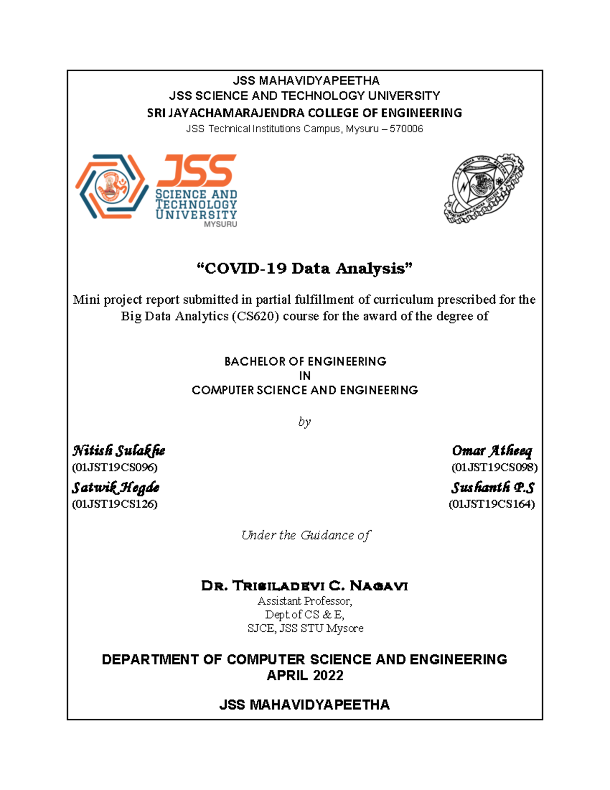 CS620 Report - Big Data ANalysis on Covid - JSS MAHAVIDYAPEETHA JSS ...