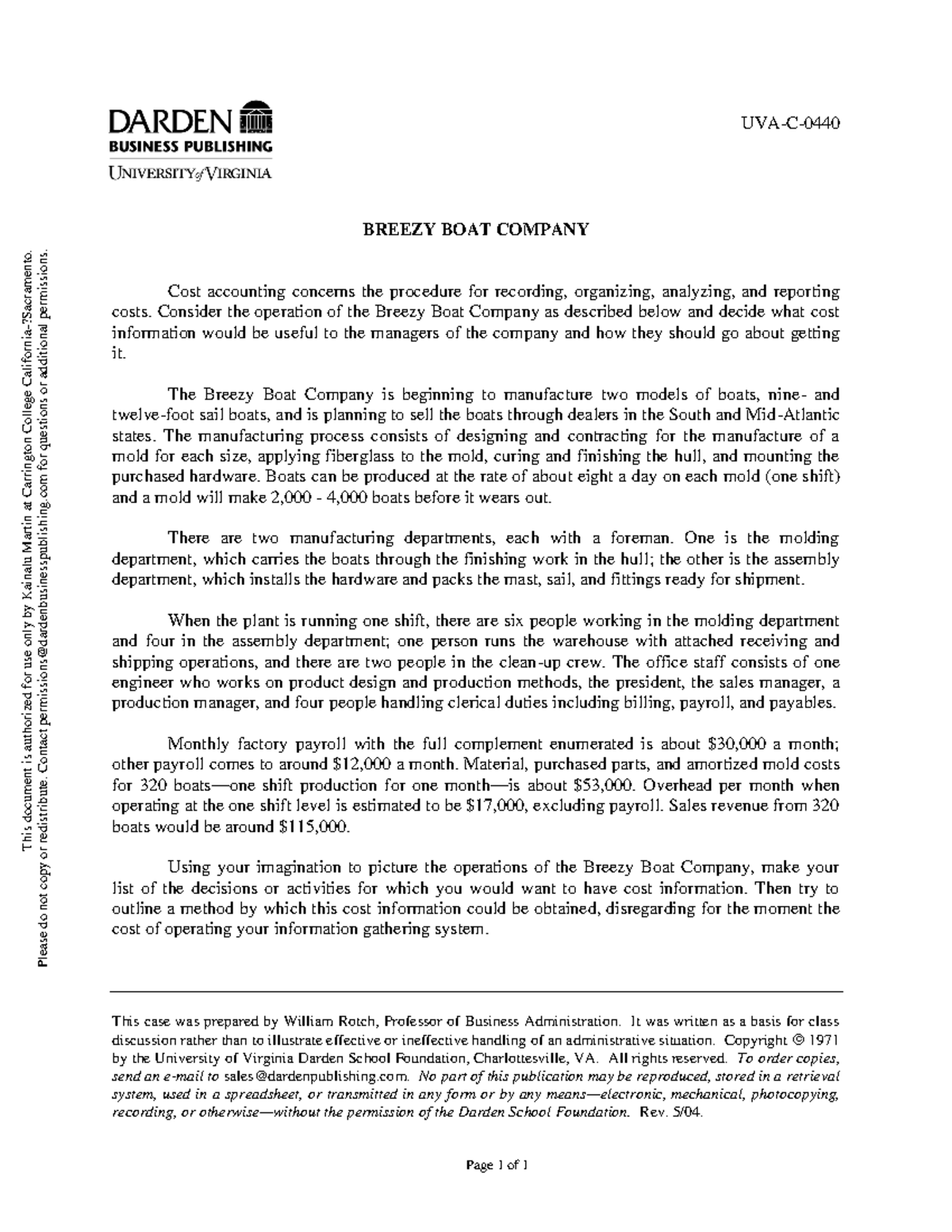 Breezy Boat case study - UVA-C- 0440 This case was prepared by William ...